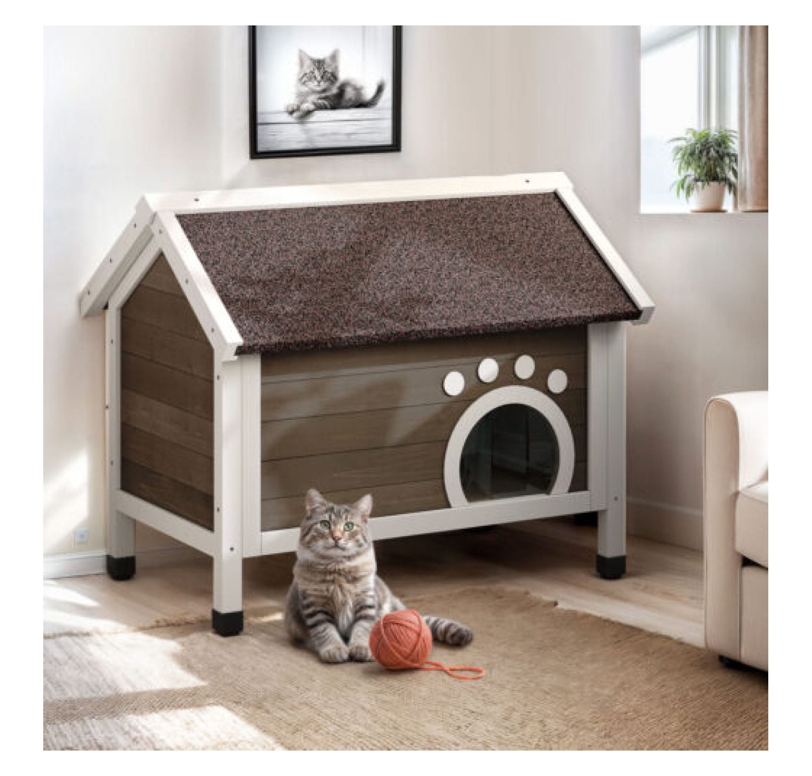 JTAOT 35"x23" Outdoor Pet House Catio Insulated Wood Small Animals ...