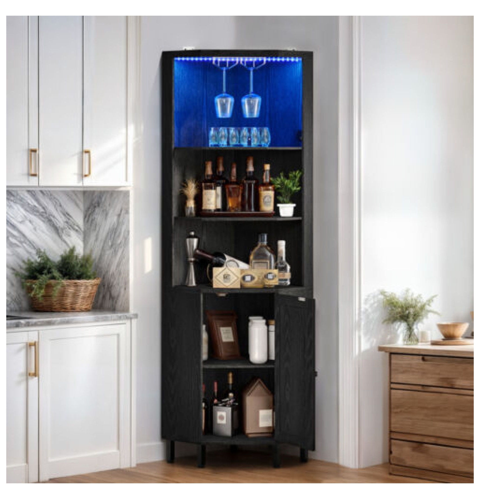 JTAOT 5 Tier Corner Bookcase Bookshelf Wine Bar Cabinet Glasses Rack ...