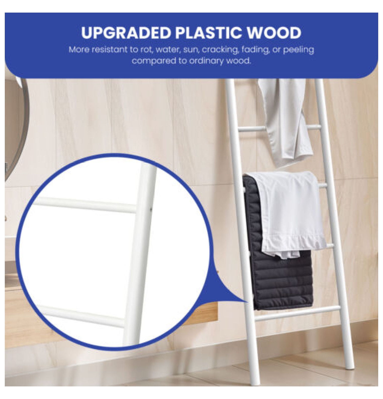 JTAOT 5 Tier Lumber Towel Ladder White Blanket Holder Anti Mold Wall ...