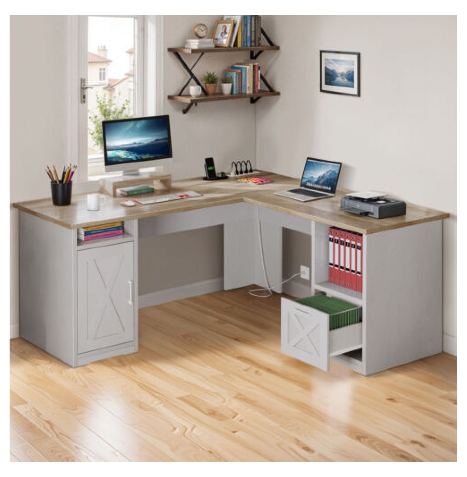 JTAOT 59" L Shaped Office Desk Corner Computer PC Table Shelves ...