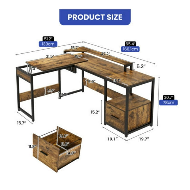 JTAOT 65" L Shaped Computer Desk Corner Office Table With Adjustable ...