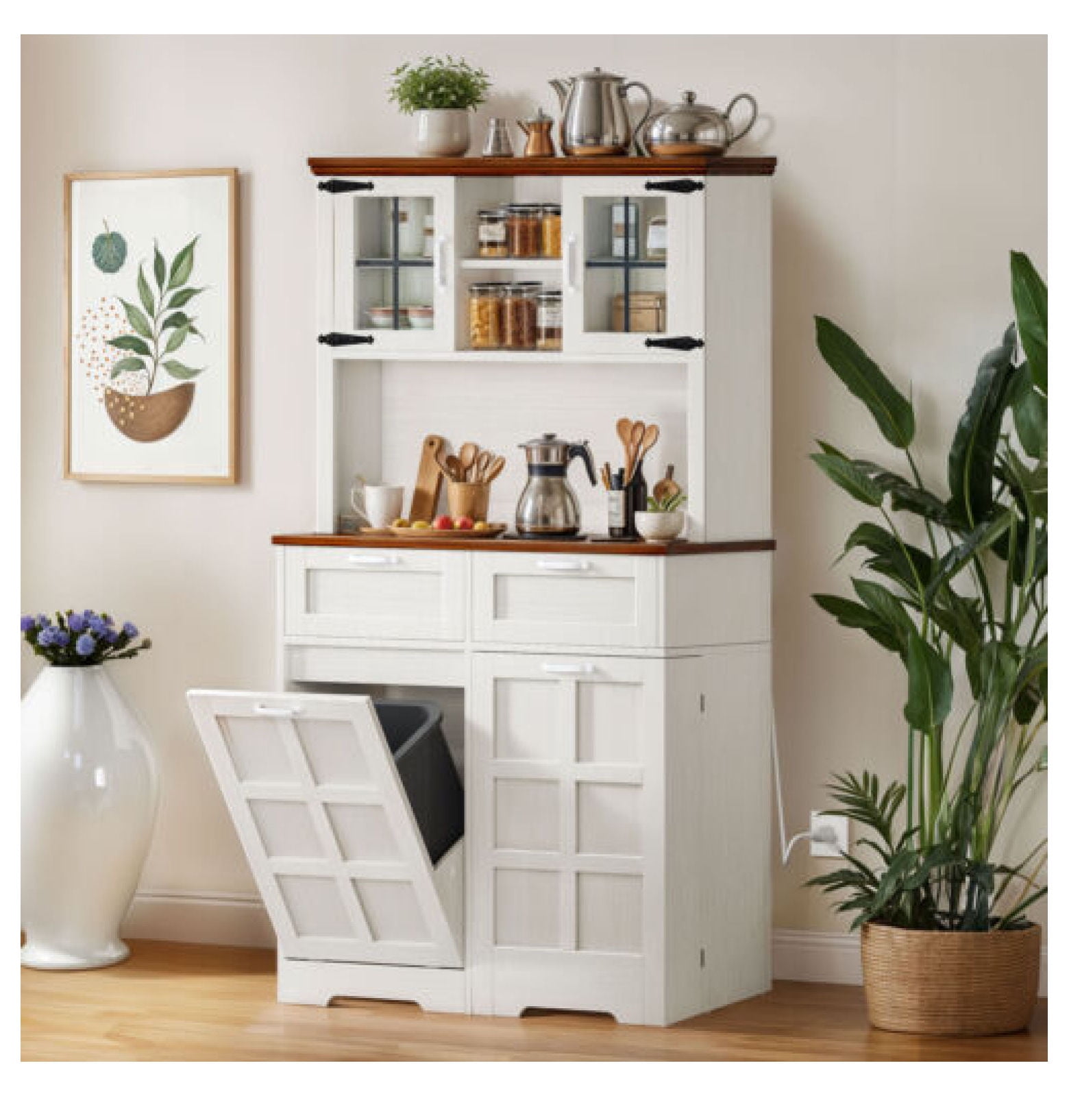 JTAOT 69" Tall Kitchen Cabinet Tilt-Out Storage Adjustable Shelves With ...