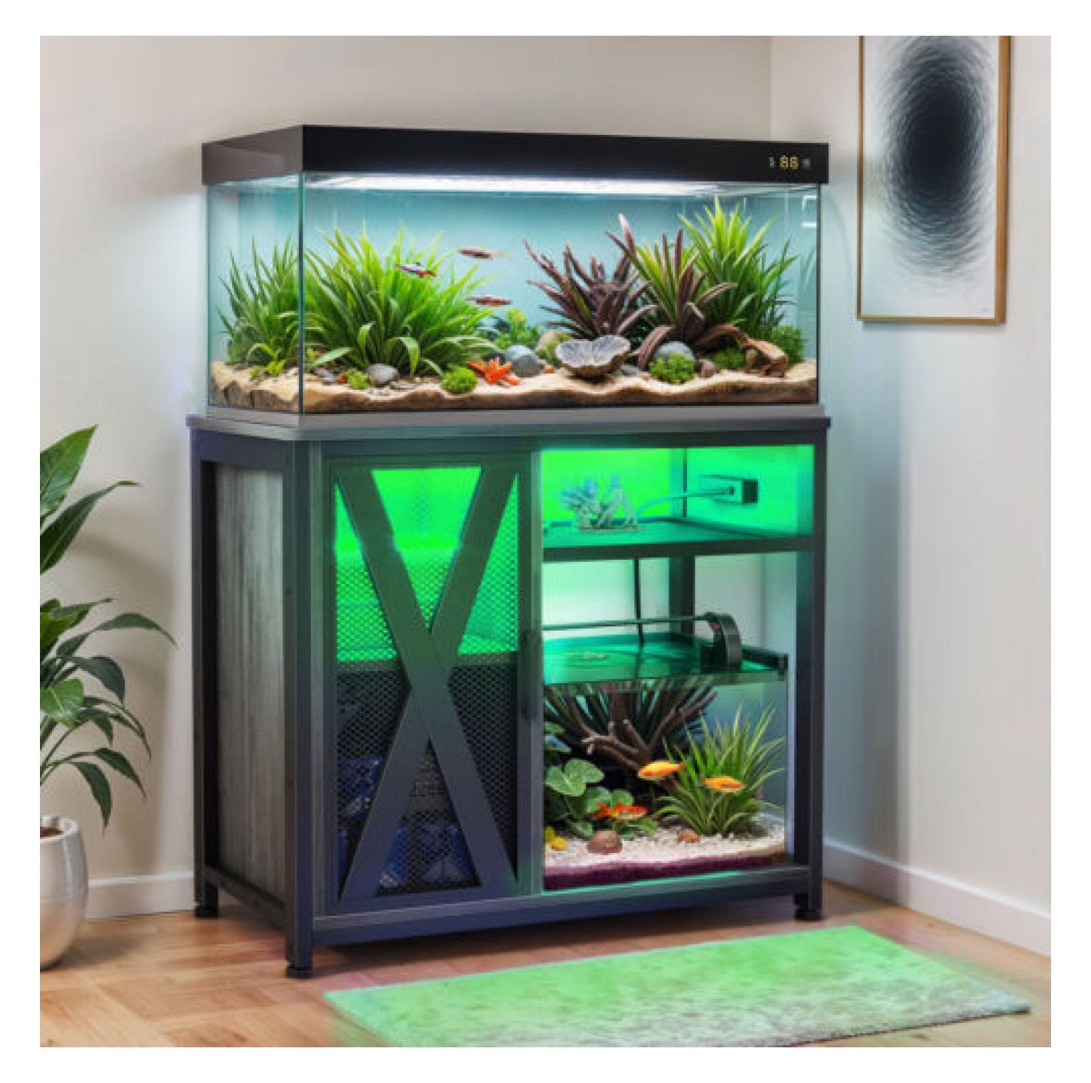 JTAOT 75 Gallons Metal Aquarium Stand Fish Cabinet with Storage & Power ...