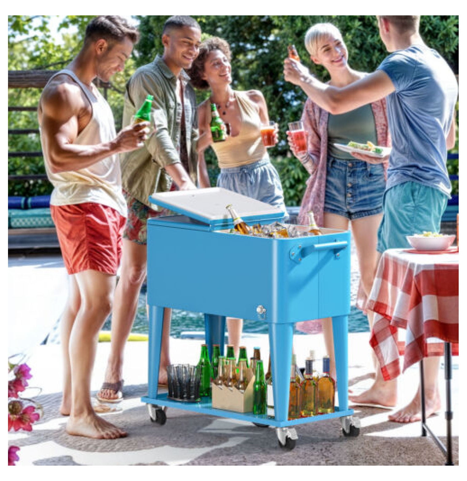 JTAOT 80Qt Rolling Cooler Cart Ice Beverage Chest Party Drink Camping ...