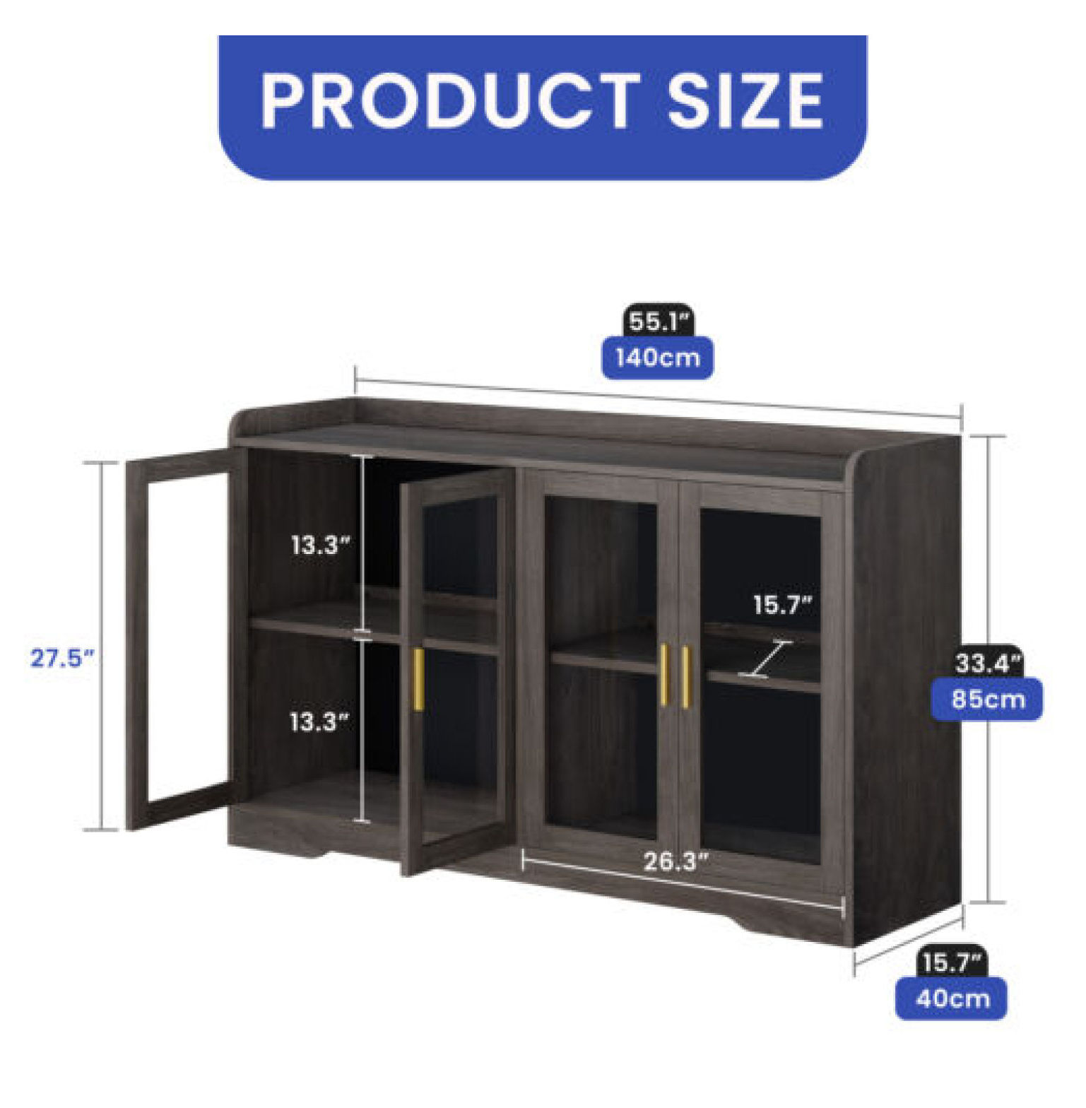 JTAOT Buffet Cabinet with Lights Wooden Modern Coffee Bar Sideboard ...