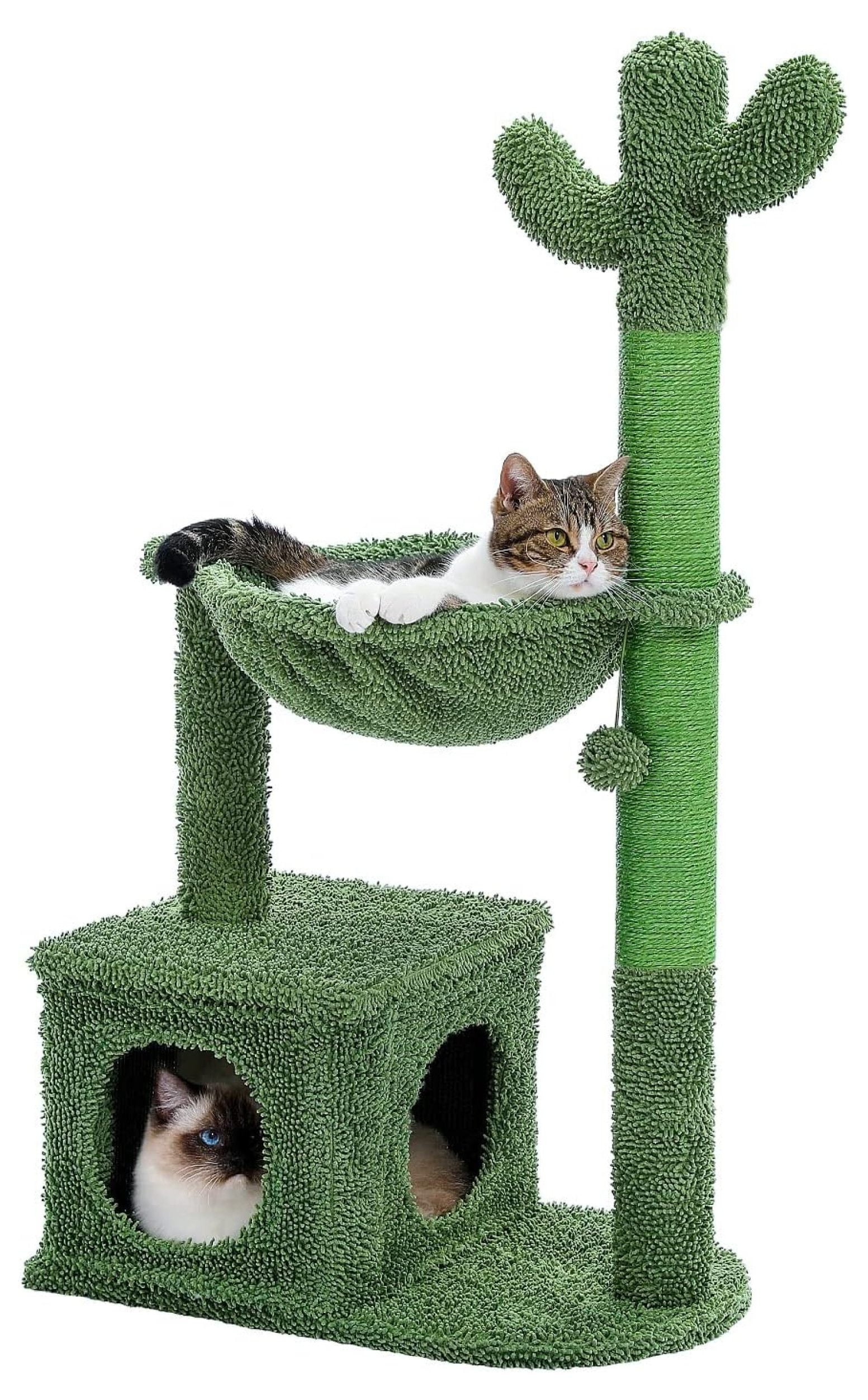 JTAOT Cactus Cat Tree 40" Cat Tower with Large Metal Carpet Hammock ...