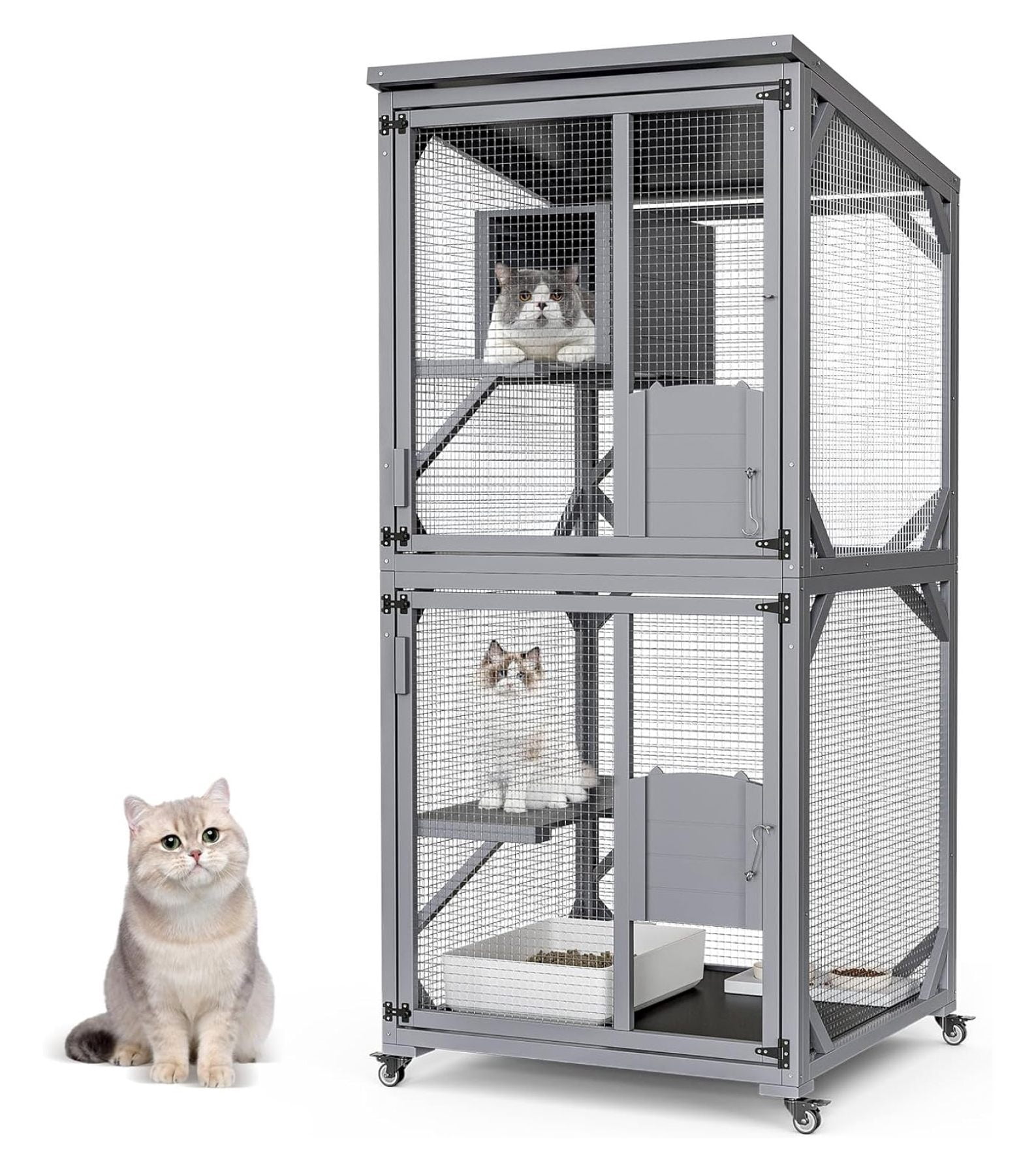 JTAOT Cat Catio Outdoor Enclosure with 4 Wheels Wooden Cat Cage Outdoor ...