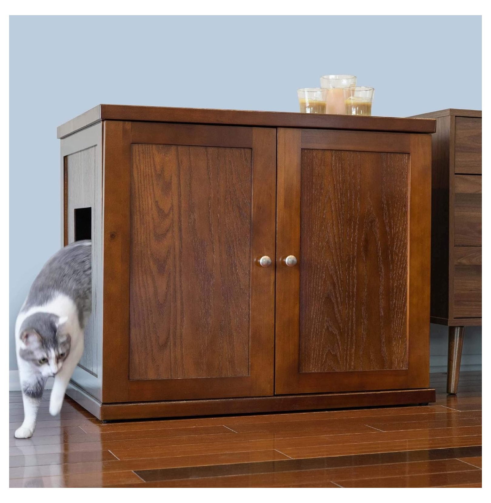 JTAOT Cat Litter Box Enclosure Cabinet, Modern, Mahogany Brown ...