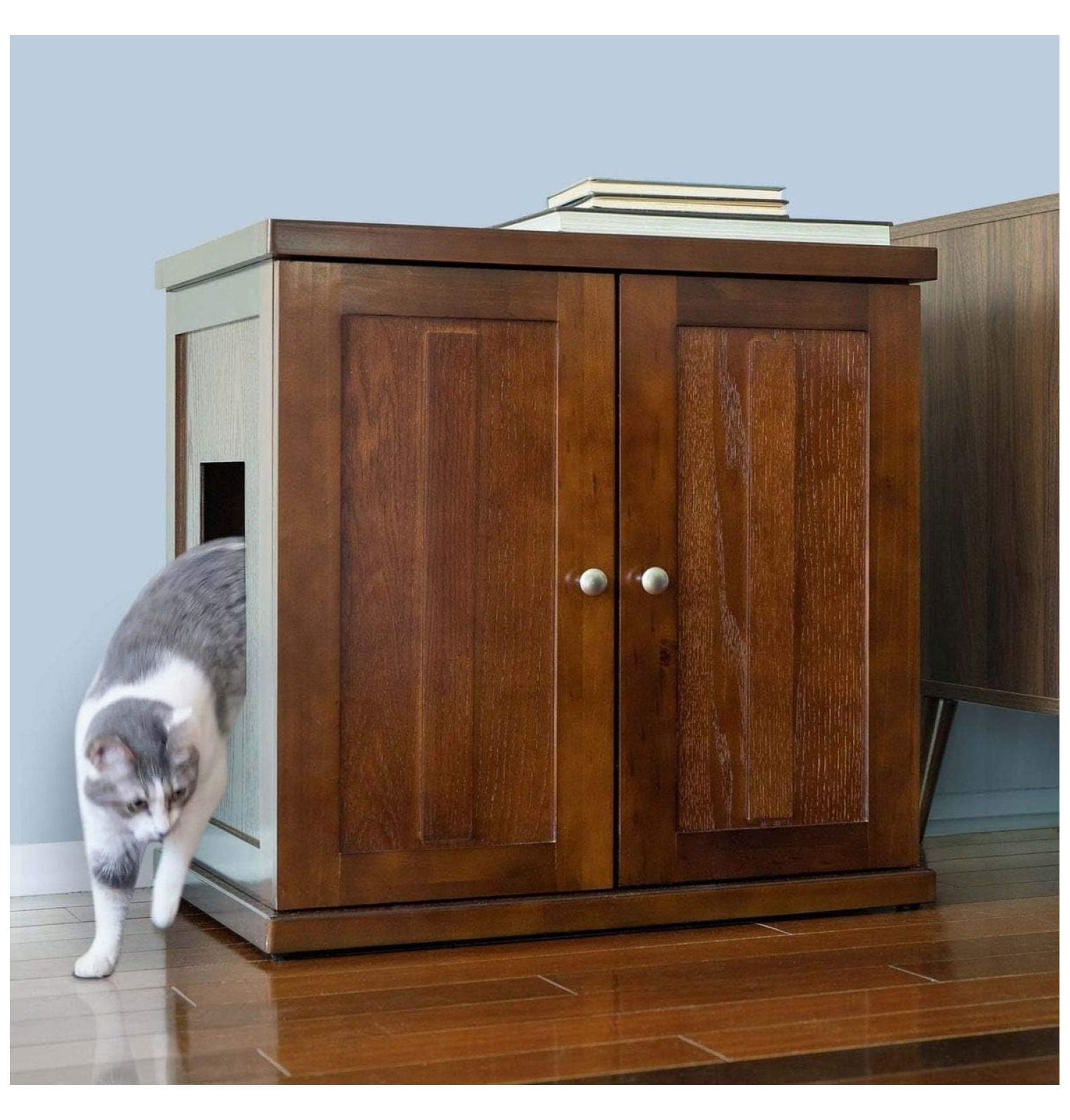 JTAOT Cat Litter Box Enclosure Cabinet, Shaker, Mahogany Brown ...