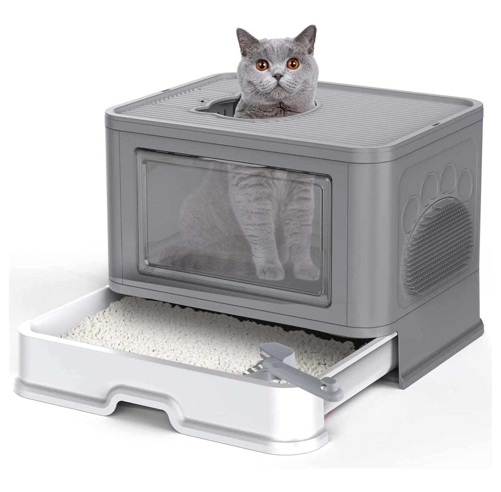 JTAOT Cat Litter Box Fully Enclosed and Foldable,Top Entry Litter Box ...