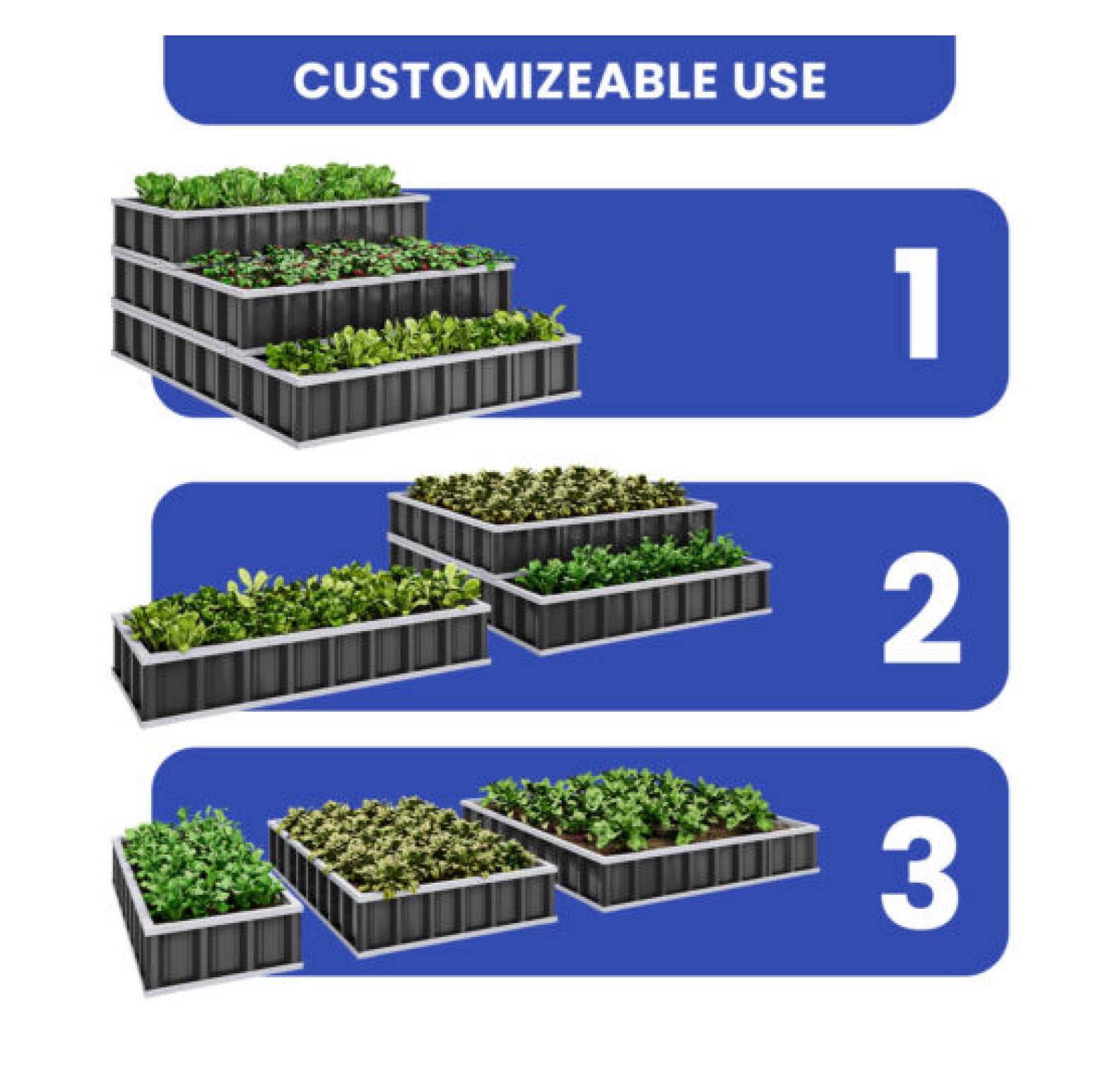 JTAOT DIY Stairs Layout 4'x4'x2' Steel Raised Garden Bed 3 Tier ...