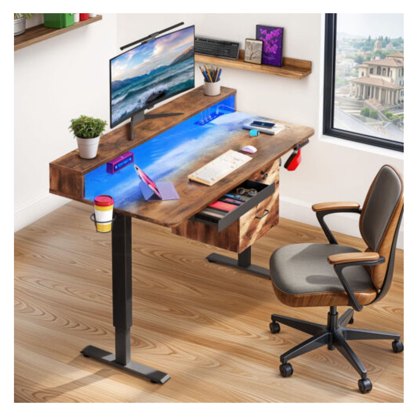 JTAOT Electric Office Desk Sit / Stand Adjustable Height Computer PC ...