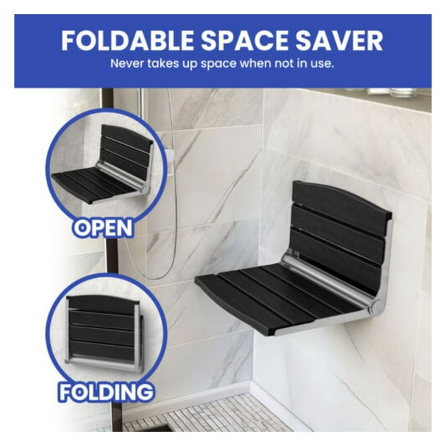 JTAOT Foldable Bathroom Stool Wall Mounted Shower Bench Black Spa ...