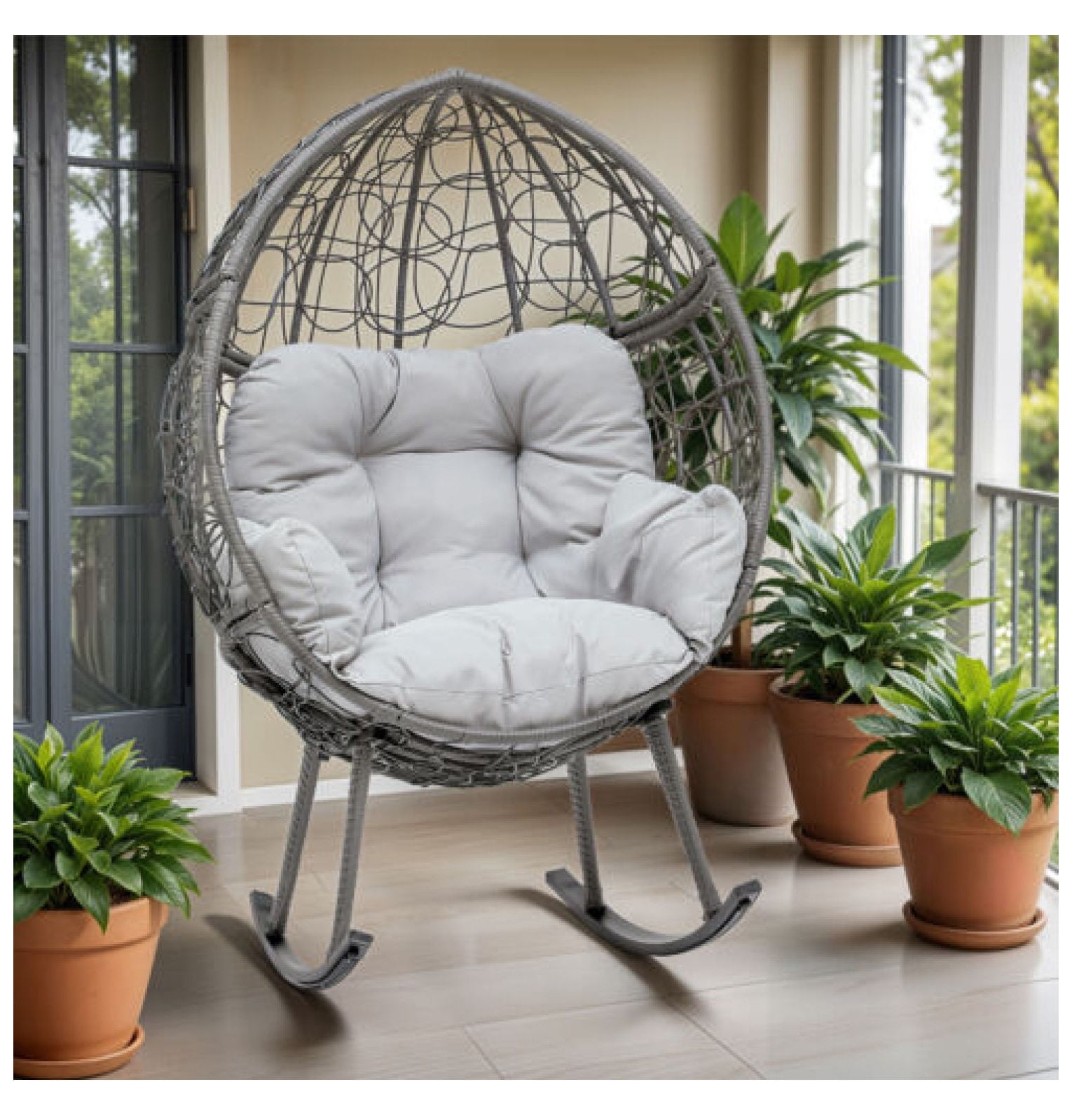 JTAOT Heavy Patio Rocking Egg Chair Wicker Rattan Anti Slip Resilient ...
