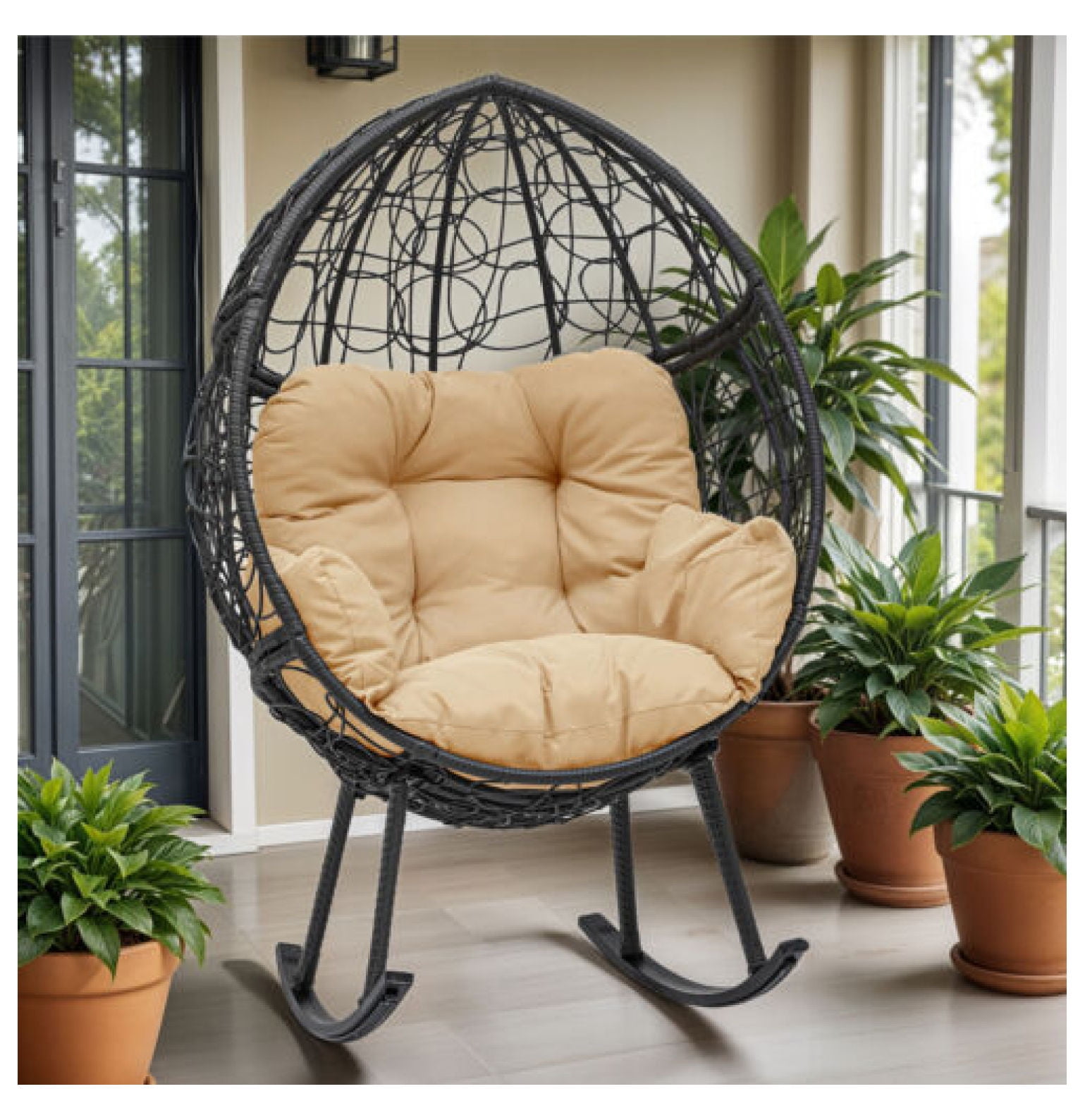 JTAOT Indoor Rocking Egg Chair Sturdy Wicker Rattan Anti-Tipping ...