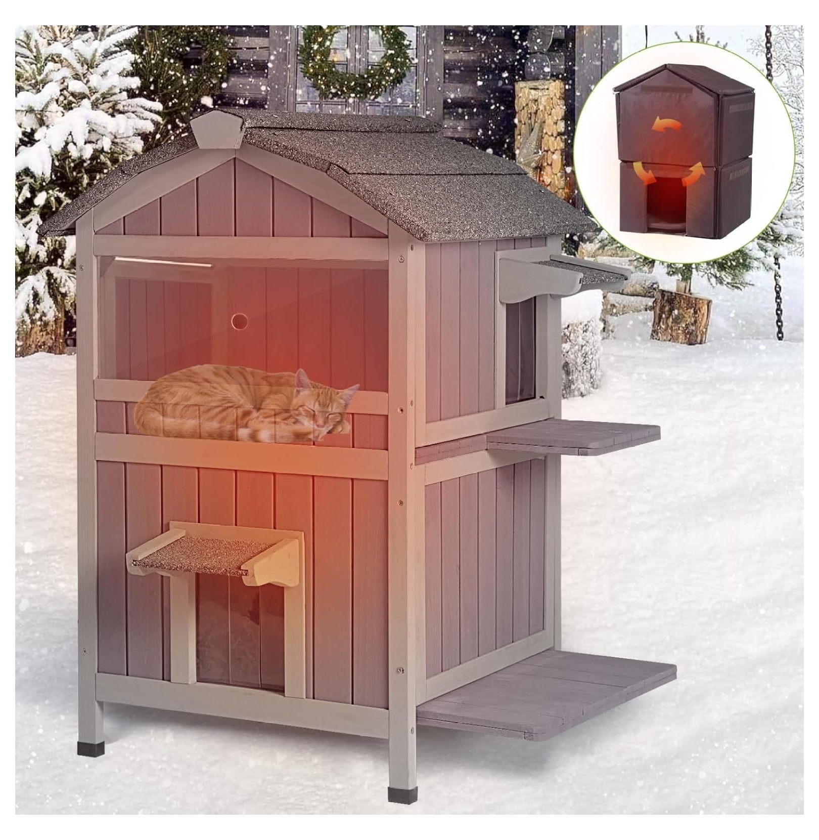JTAOT Insulated Cat House for Outdoor Cats Waterproof Feral Kitty ...