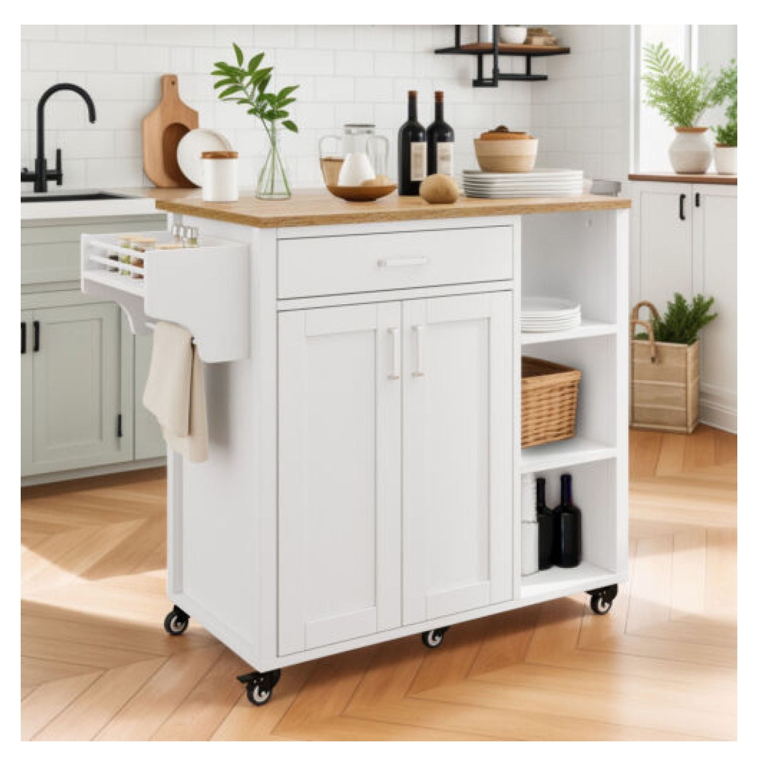 JTAOT Kitchen Island Rolling Cart Storage Cabinet Drawer Open Shelves ...