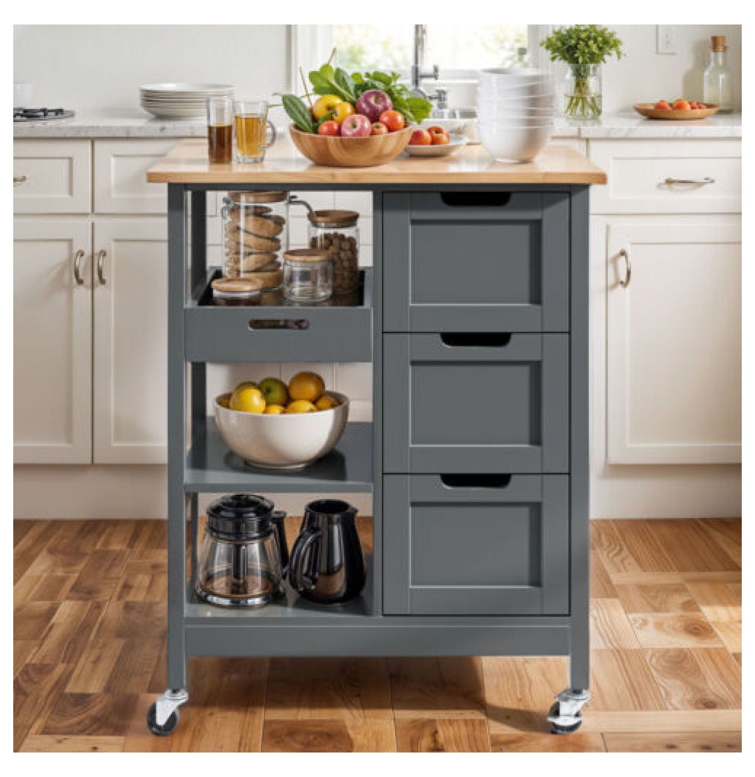 JTAOT Kitchen Island Slim Wooden Dining Cart 3 Tier Drawer Storage With ...