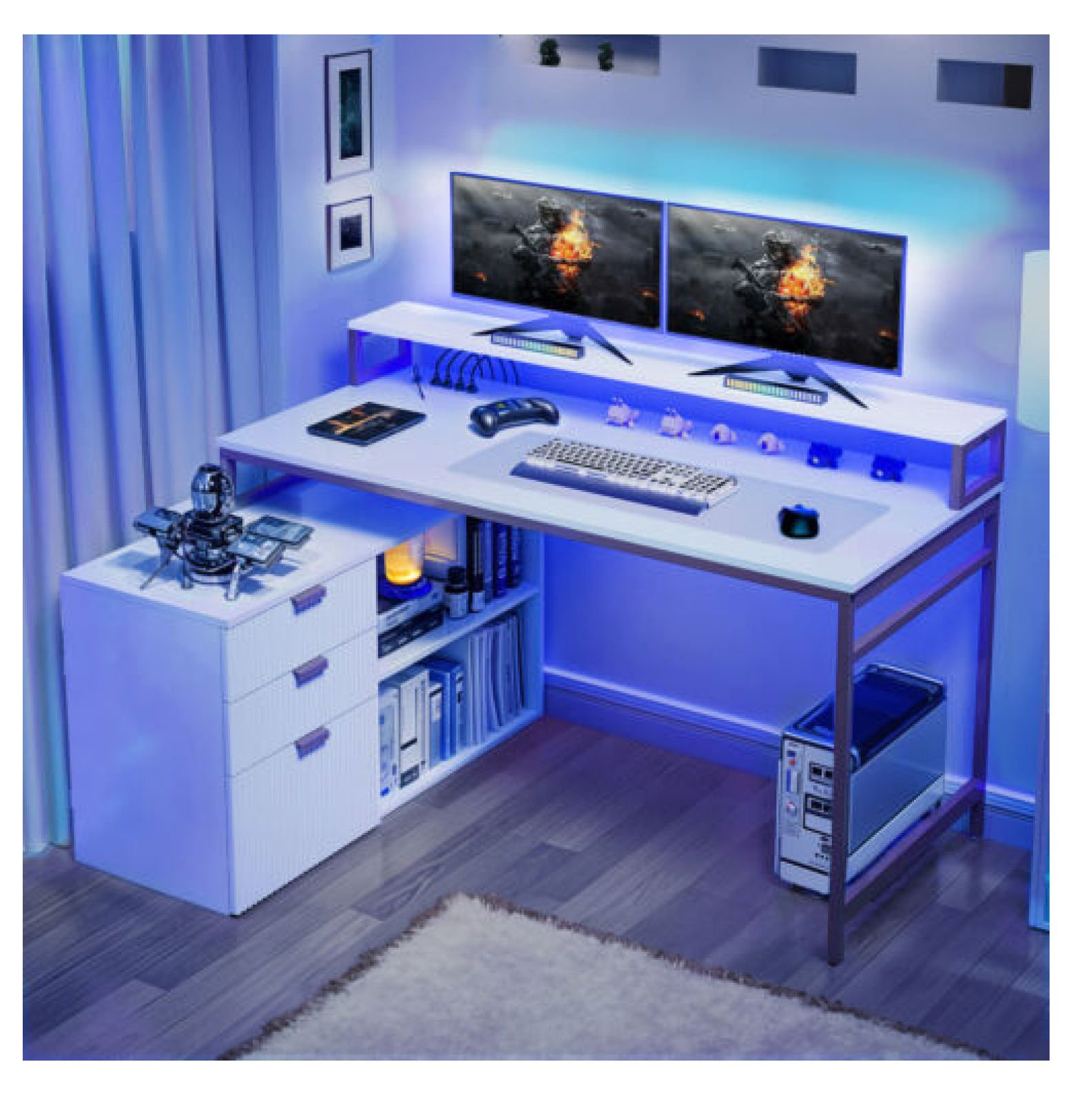 JTAOT L Shaped Office Desk Computer Table Monitor Stand LED Lights With ...