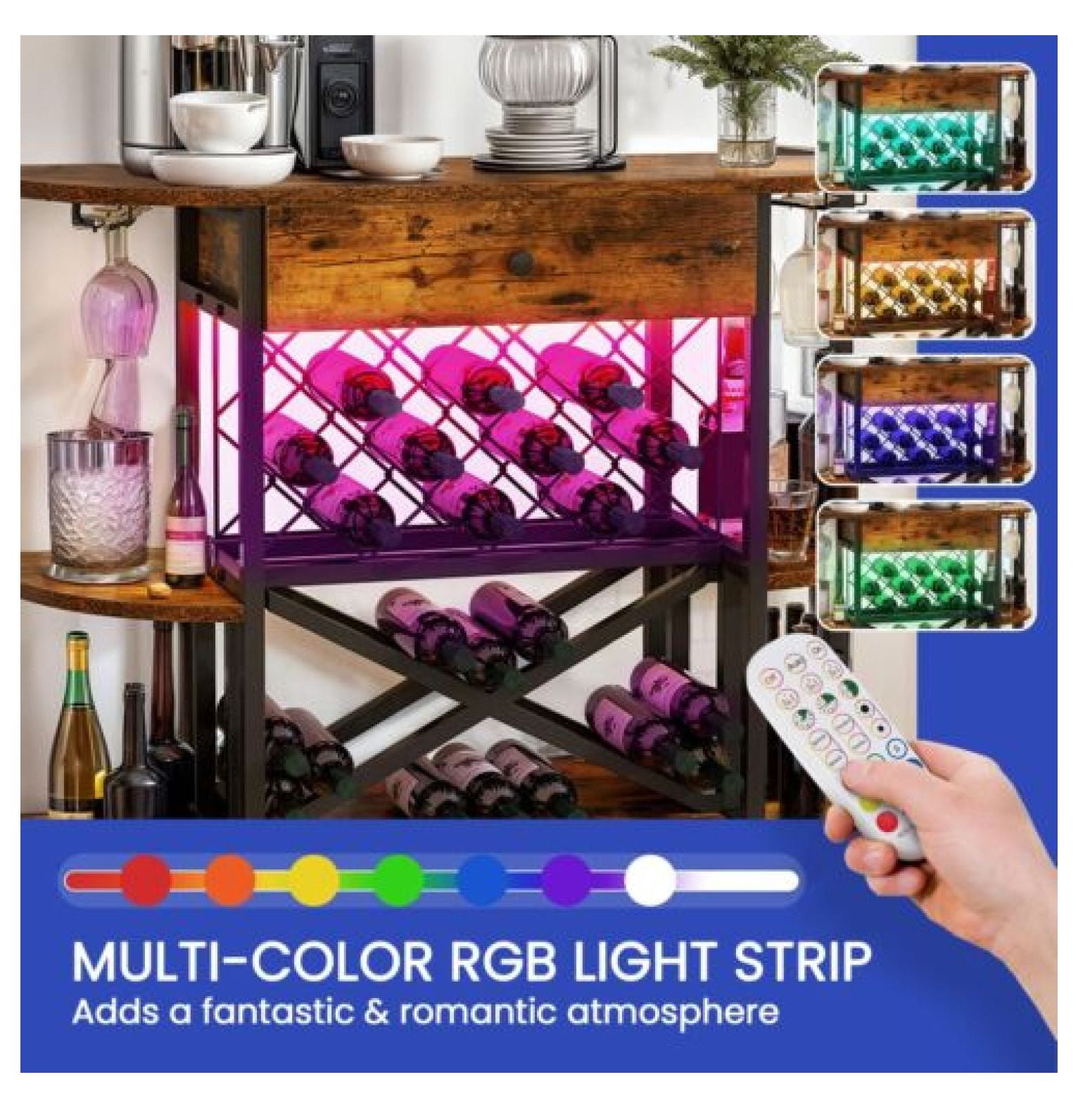 JTAOT LED Wine Glass Rack 3 Tier Liquor Bar Table Wine Storage Home Bar ...