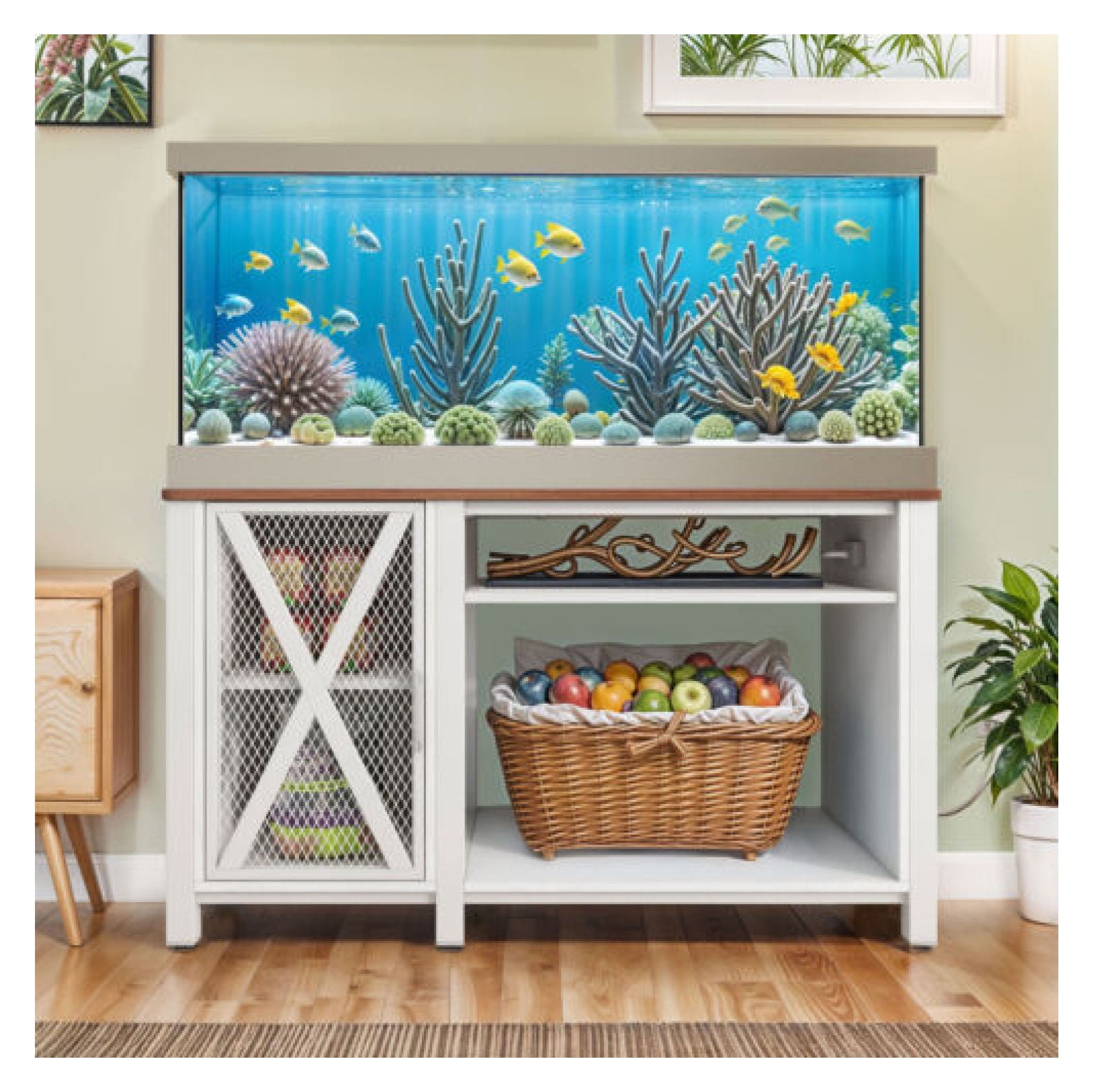 JTAOT Modern Farmhouse Aquarium Stand Metal Fish Cabinet With Storage ...