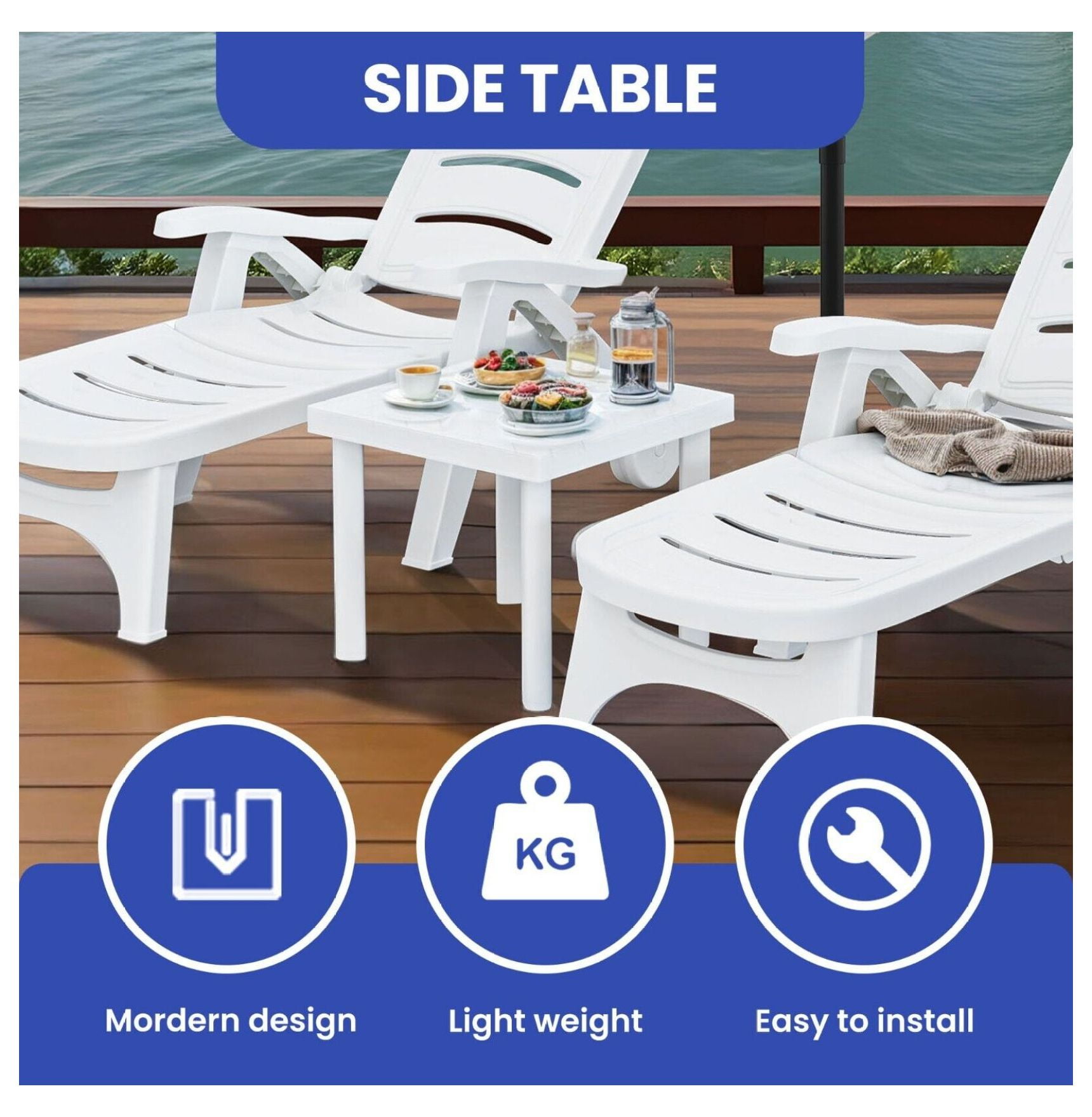 JTAOT Outdoor Pool Side Table Lightweight Waterproof End Table White ...