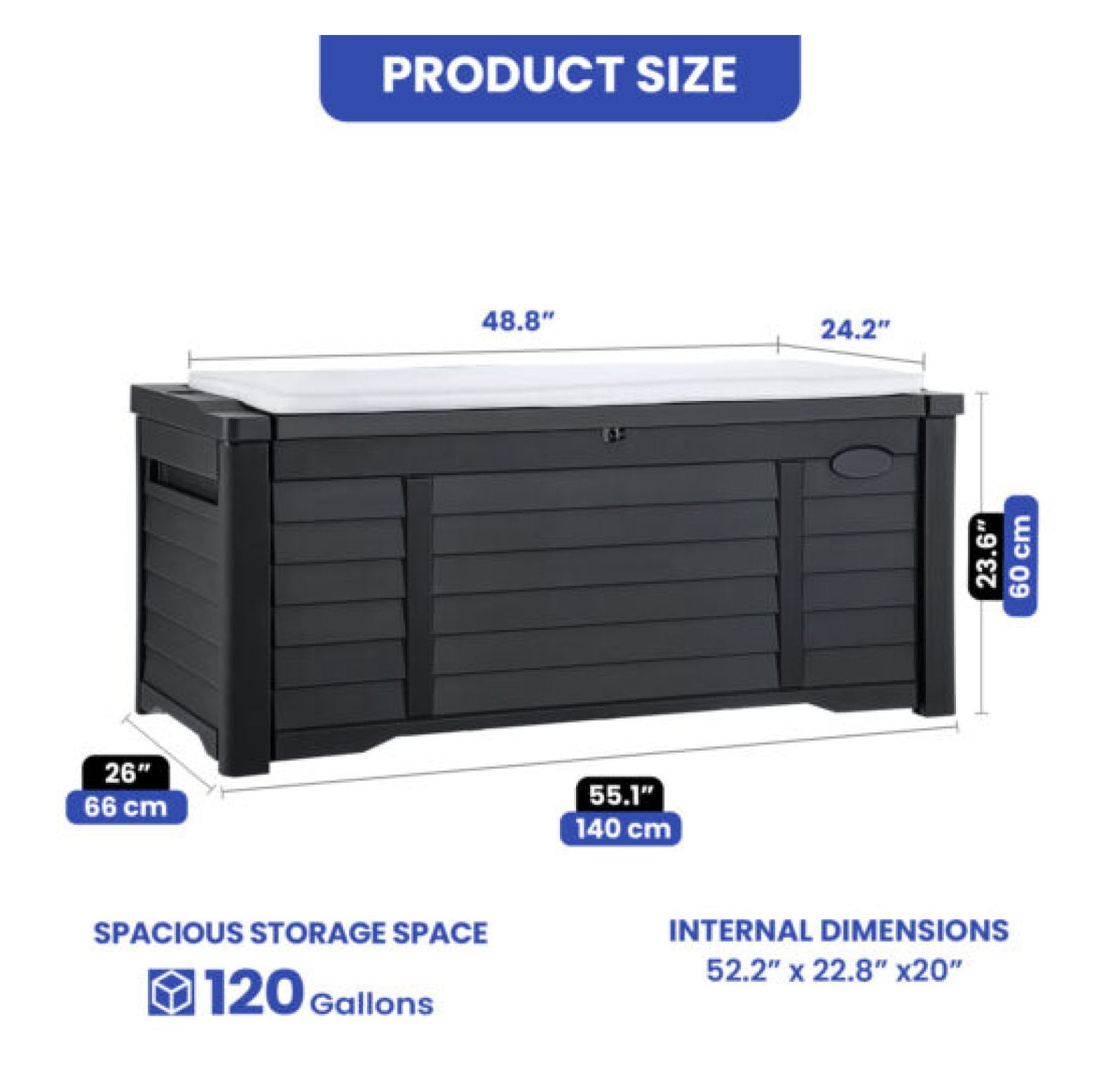 JTAOT Outdoor Storage Box 120 Gallon Deck Waterproof Lockable Bench ...