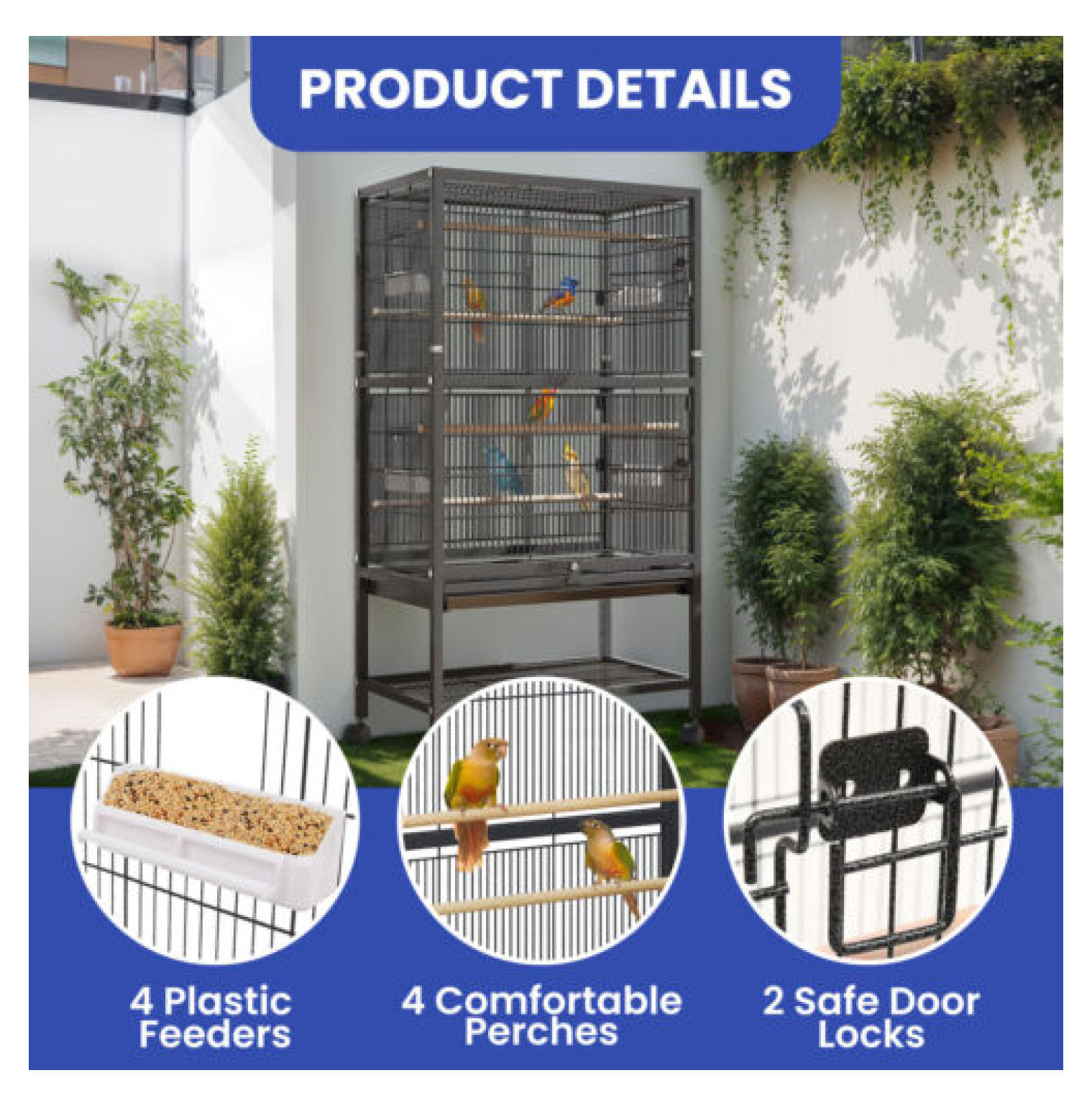 JTAOT Parrot Metal Cage With Wheels Easy Cleaning Parakeet Pigeon Crow ...