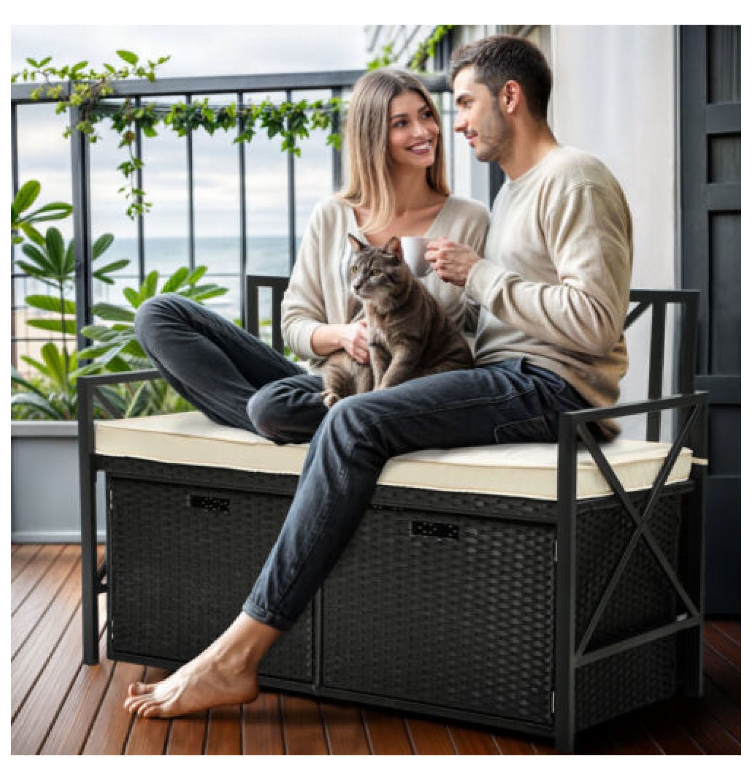JTAOT Patio Storage Bench Box Deck Container with Waterproof Cushion ...
