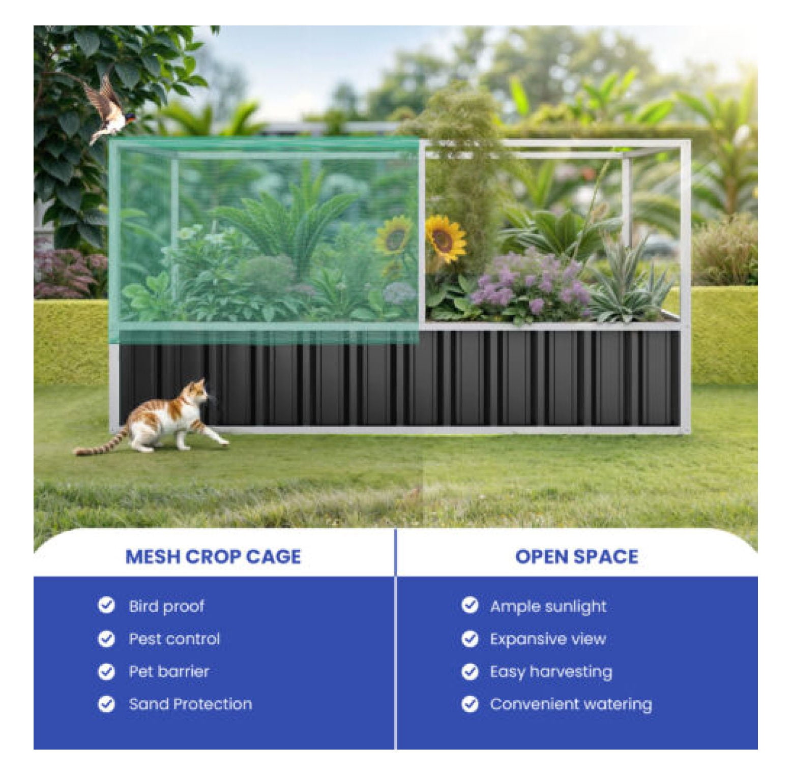 JTAOT Raised Garden Bed Netting Mesh Anti 5.7' x 3' x 2' Farming ...