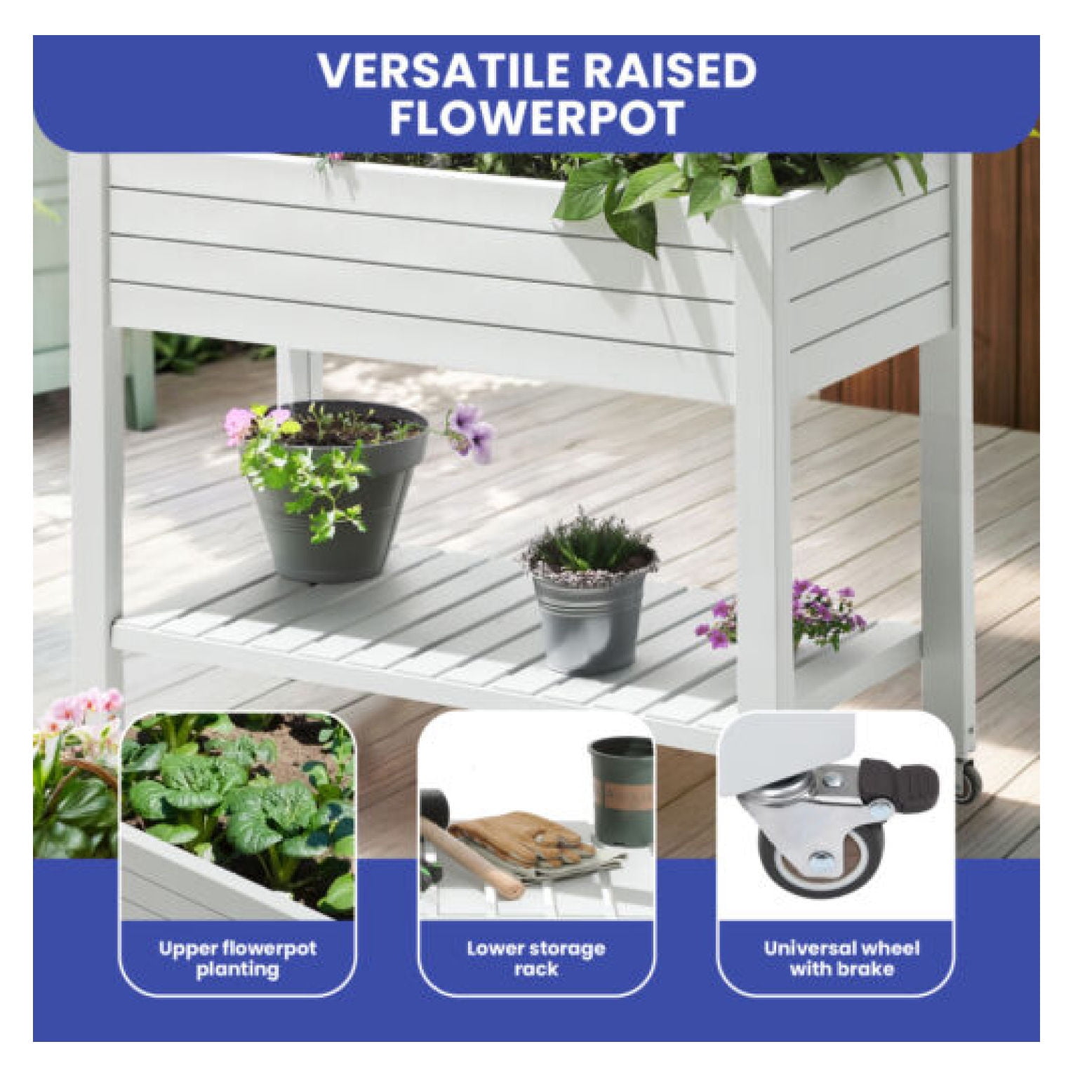 JTAOT Resin Raised Garden Bed 43" x 18" Modular Planting With Universal ...