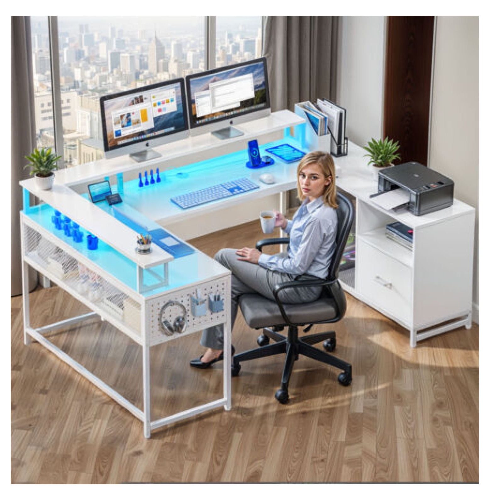 JTAOT Reversible U Shaped Computer Table Large Desktop Office Table ...