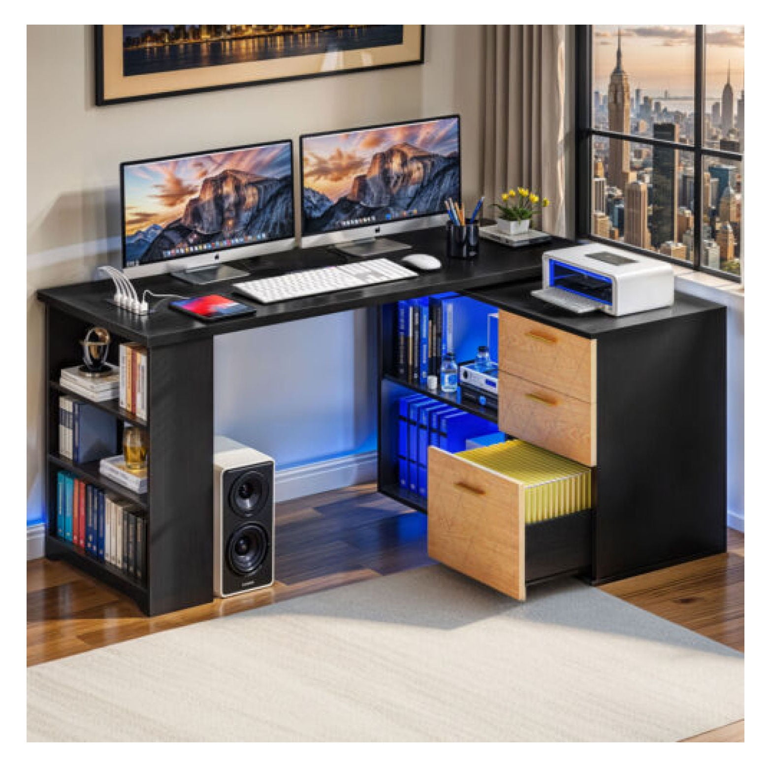 JTAOT Rotating Office Desk Reversible L Shaped Computer PC Table With ...