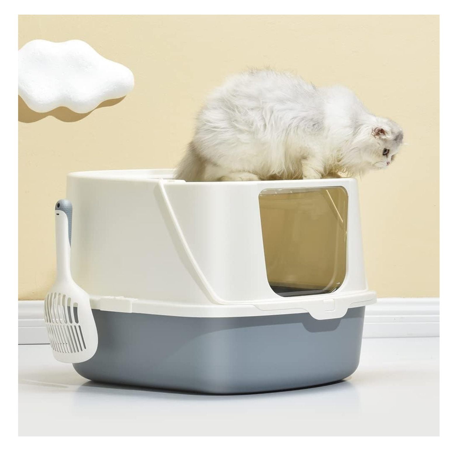 JTAOT -Top Jumbo Cat Litter Box with , Front Entry and Top Exit, White ...
