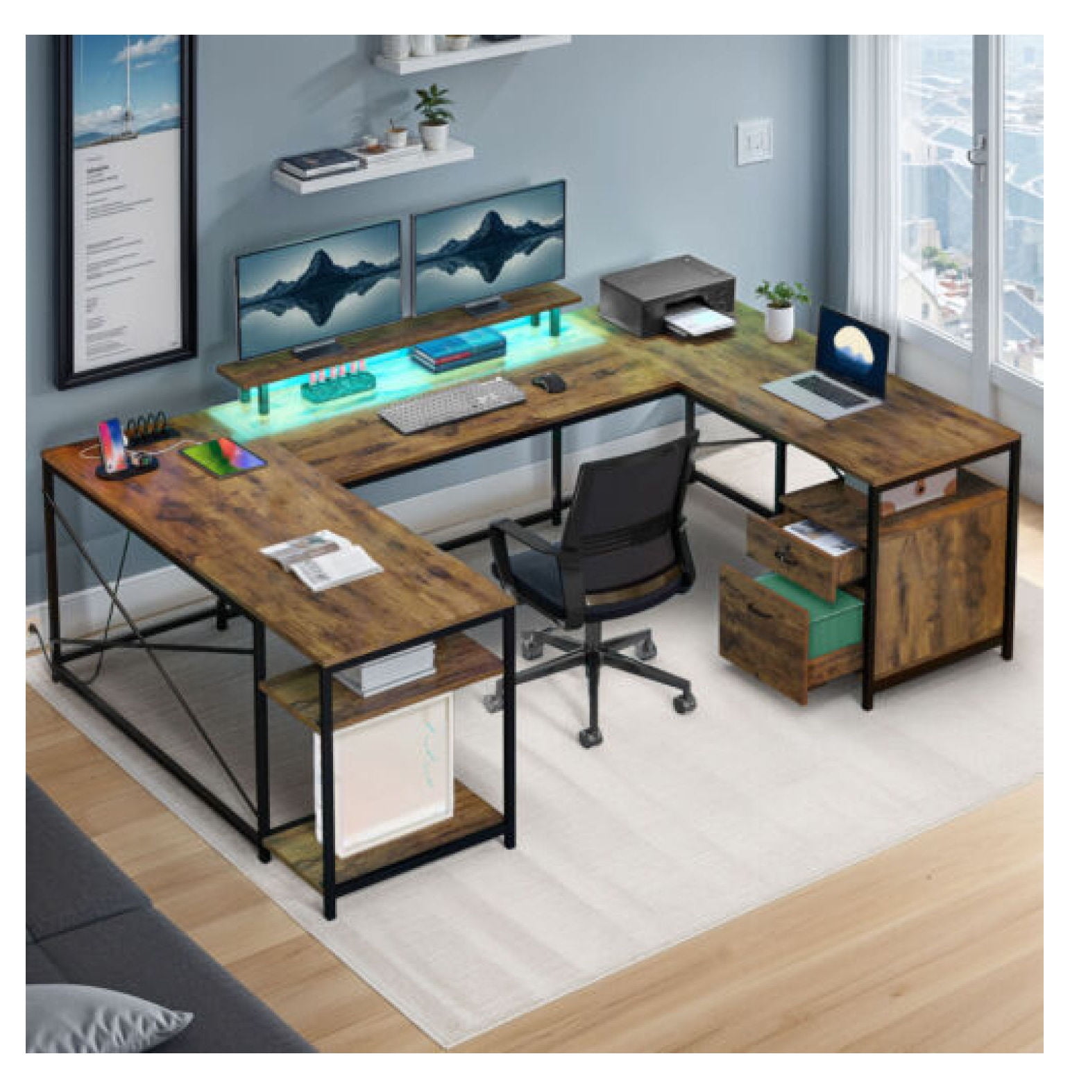 JTAOT U Shaped Office Desk Reversible Convertible Computer PC Work ...