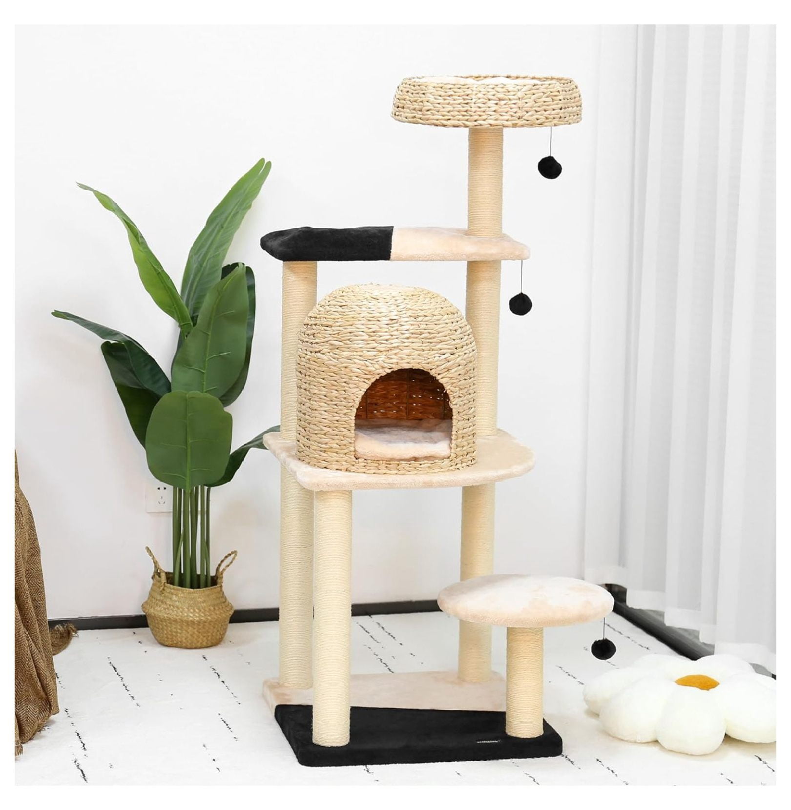 JTAOT Woven Cat Tree, 60" Modern Cat Tree for Indoor Cats w/Natural ...