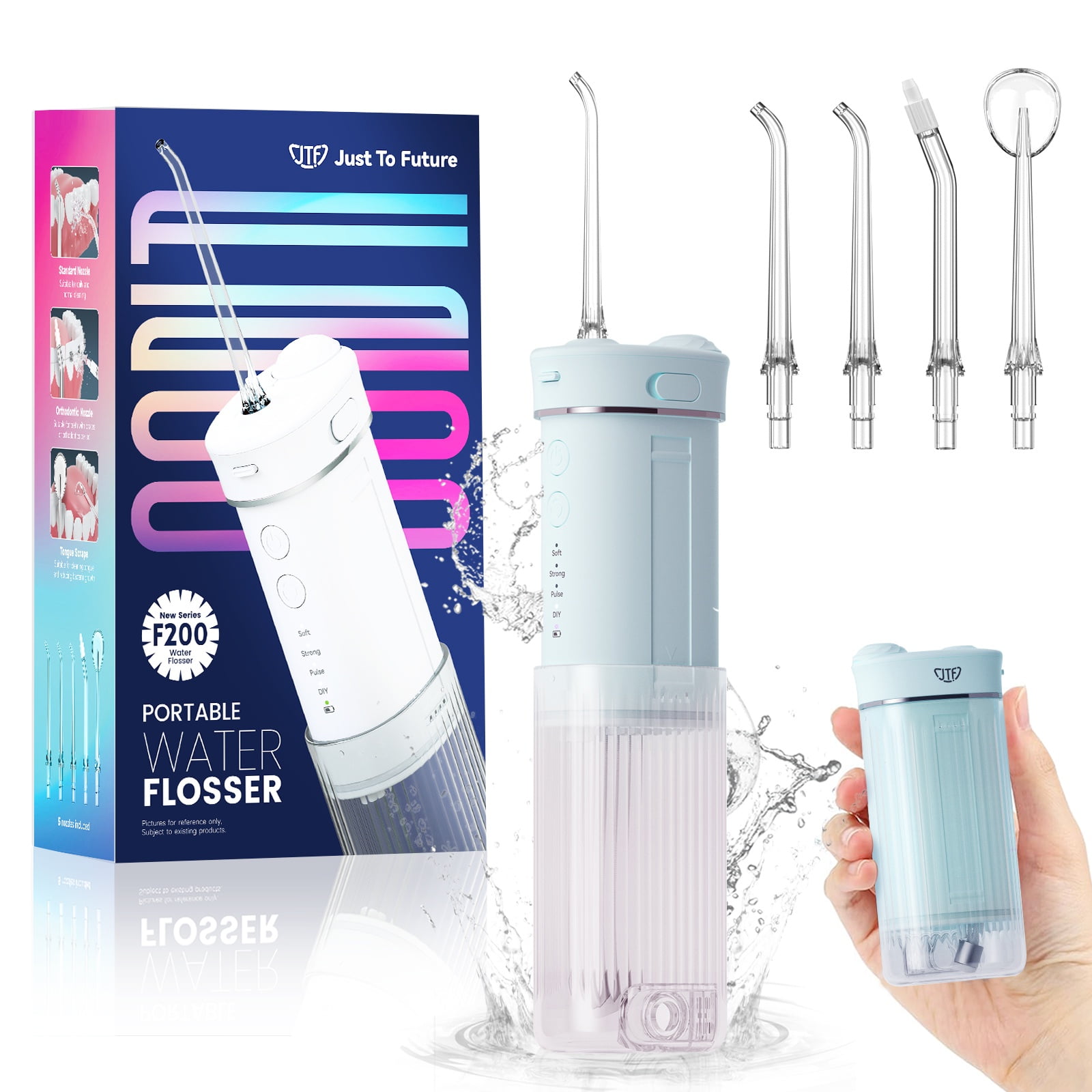 JTF Mini Cordless Water Flosser for Teeth with 5 Jet Tips and Travel Bag, 3+DIY Modes 230ML ...