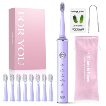 JTF Sonic Electric Toothbrush for Adults with 6 Brush Heads, Tongue Scraper - 3 Modes ...