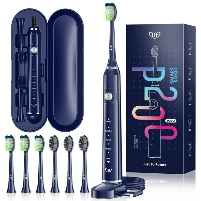 JTF Sonic Electric Toothbrush for Adults and Kids with Travel Case and 6 Brush Heads, 5 Modes ...