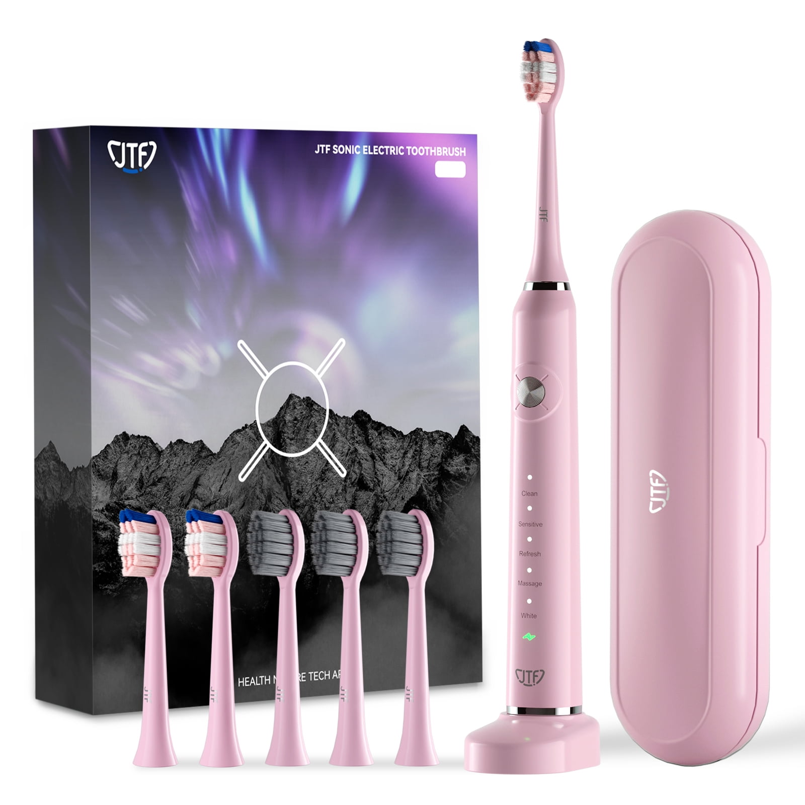 JTF Sonic Electric Toothbrush for Women with Travel Case, 5 Modes and 6 ...