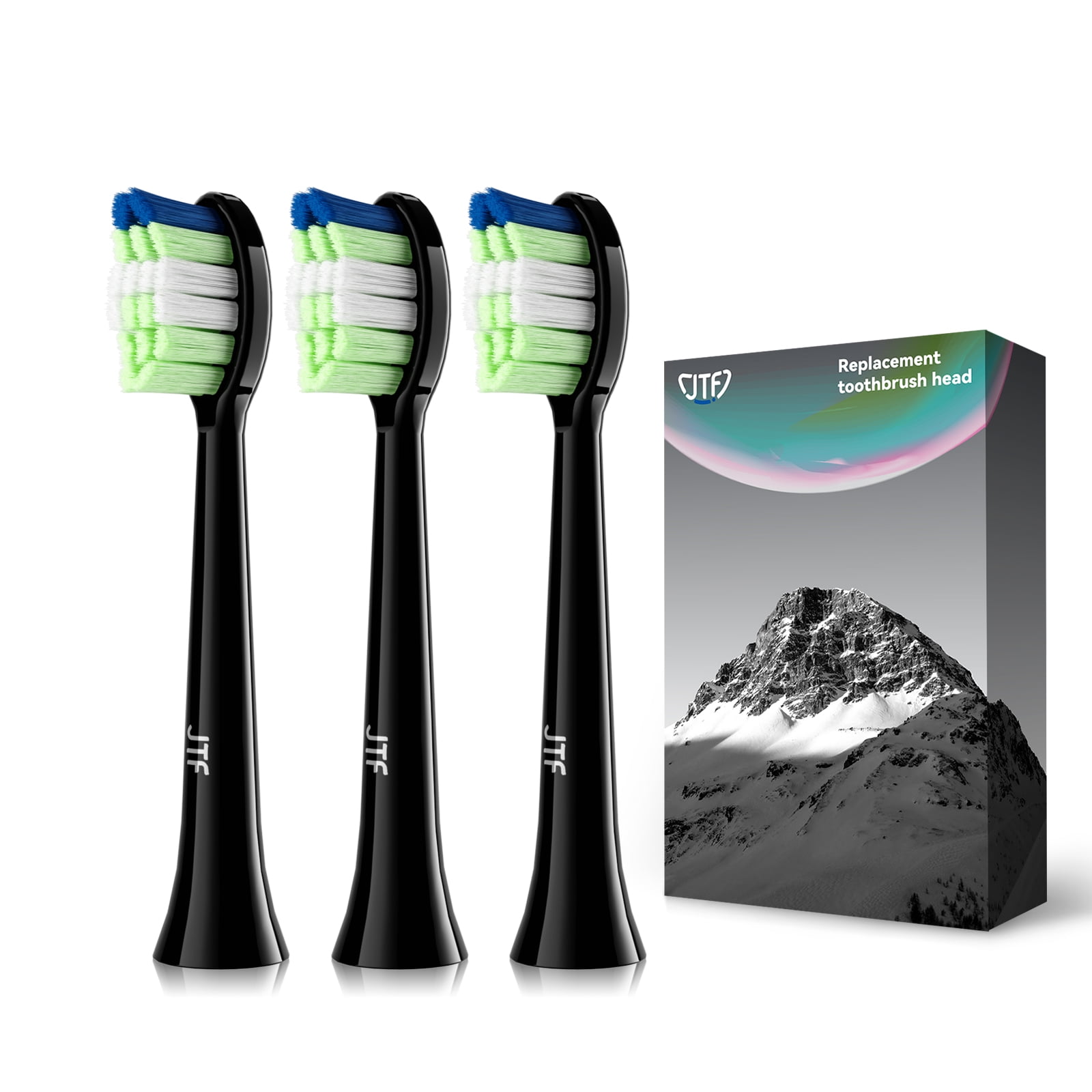 JTF Sonic Smart Toothbrush Genuine Standard Brush Heads, 3 Pack, Black ...