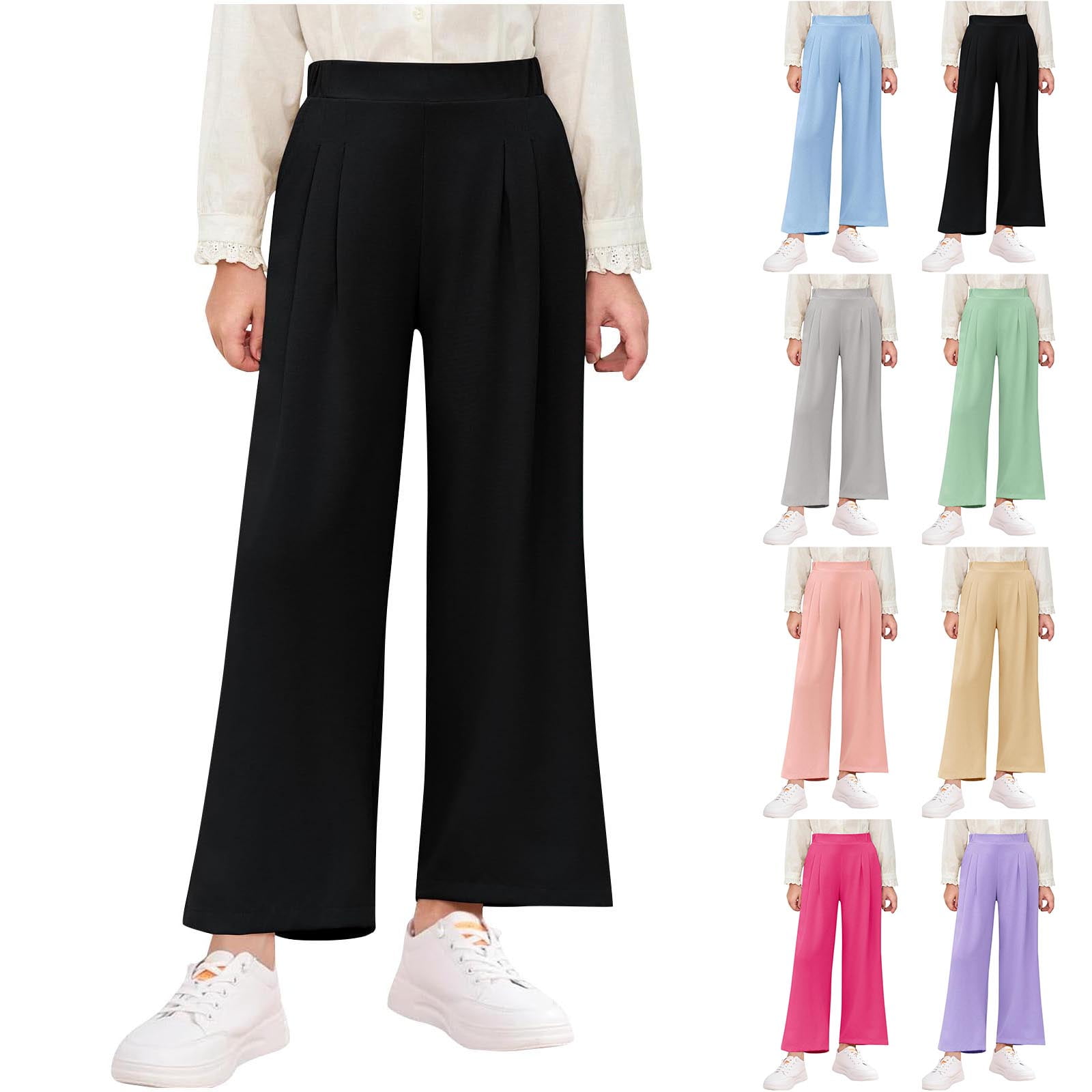 JTSRKL Girls High Waisted Uniform Pants Kids Wide Leg Dress Pants ...