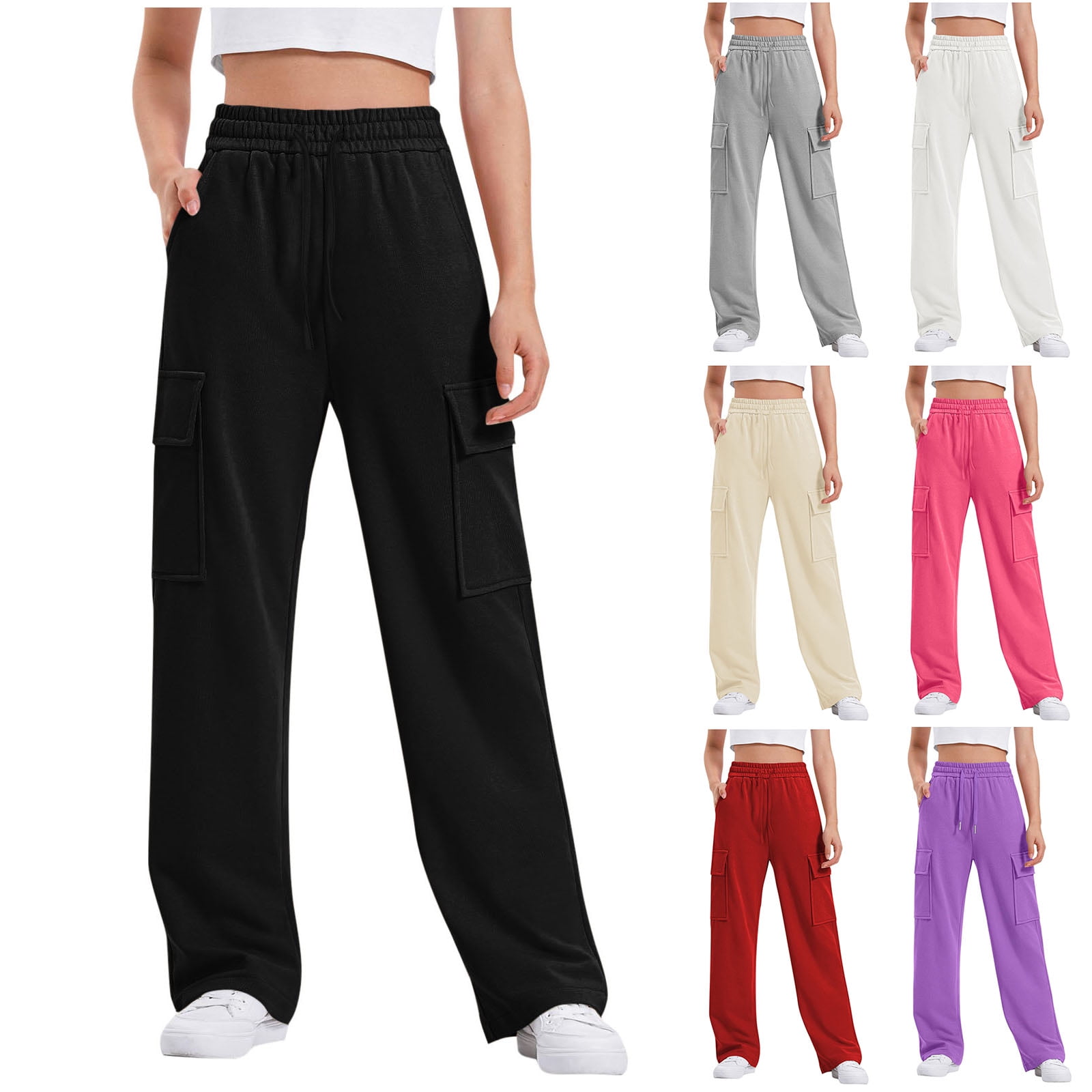 JTSRKL Girls Sweatpants Kids Drawstring Elastic Waist Solid Color Cargo ...