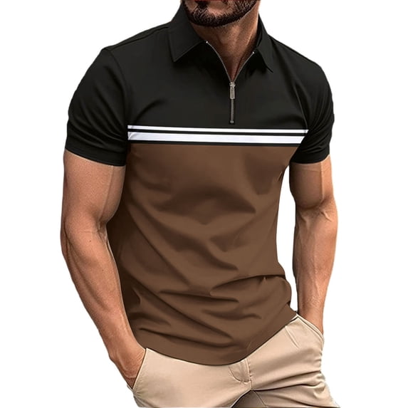 JTSRKL Men's Color‑Block Spliced Zip‑Up Lapel Shirts Moisture‑Wicking ...