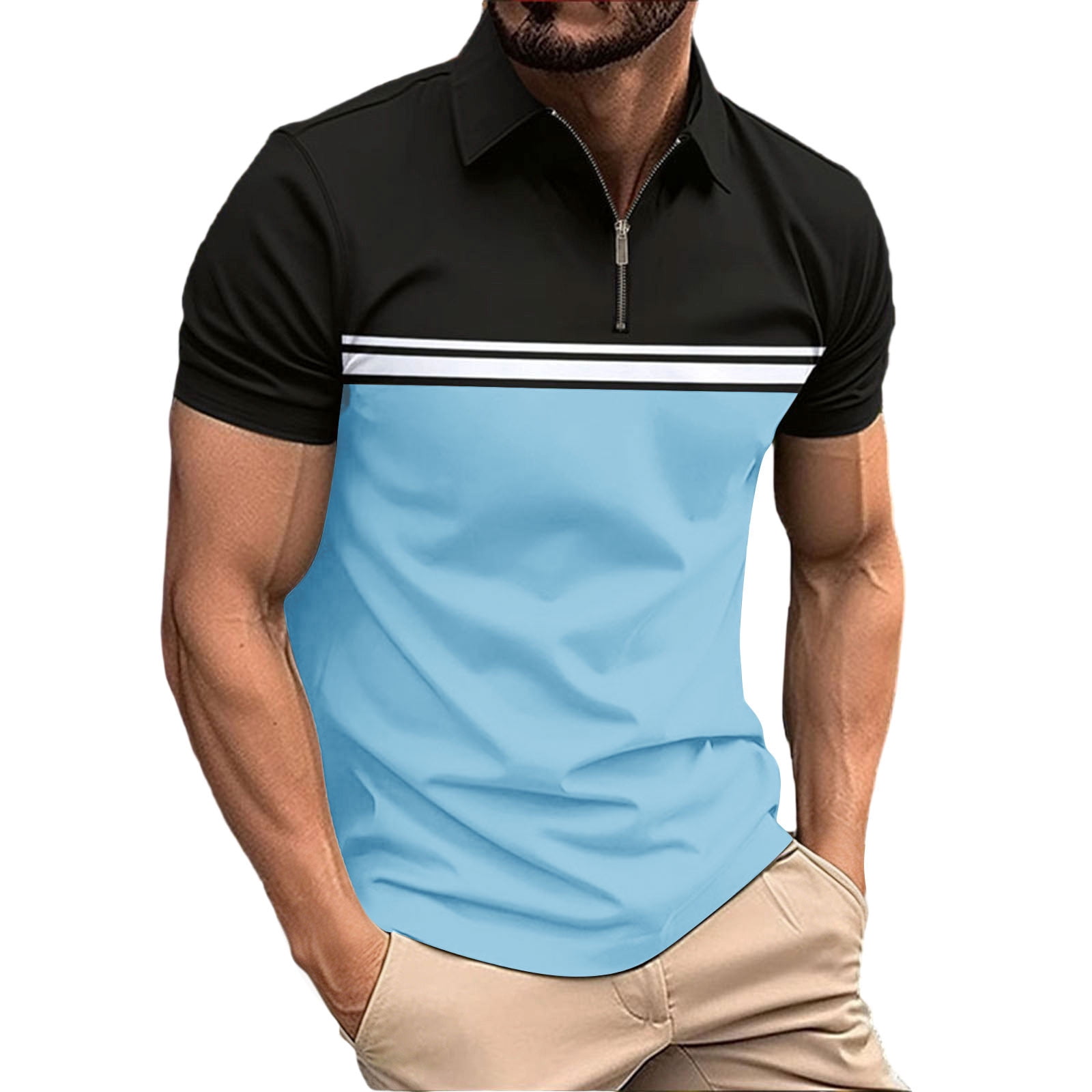 JTSRKL Men's Color‑Block Spliced Zip‑Up Lapel Shirts Moisture‑Wicking ...