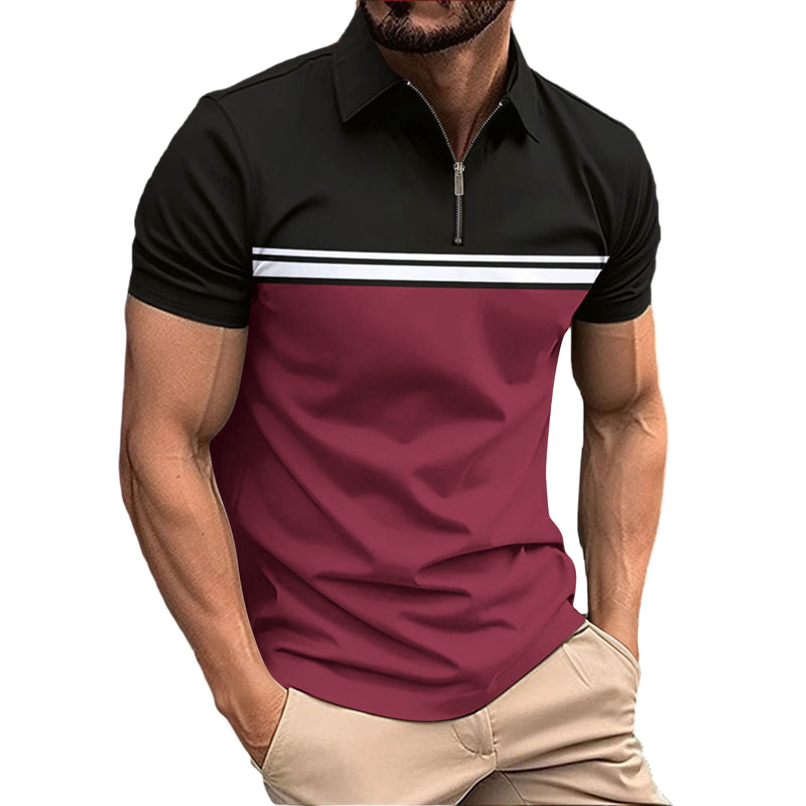 JTSRKL Men's Color‑Block Spliced Zip‑Up Lapel Shirts Moisture‑Wicking ...