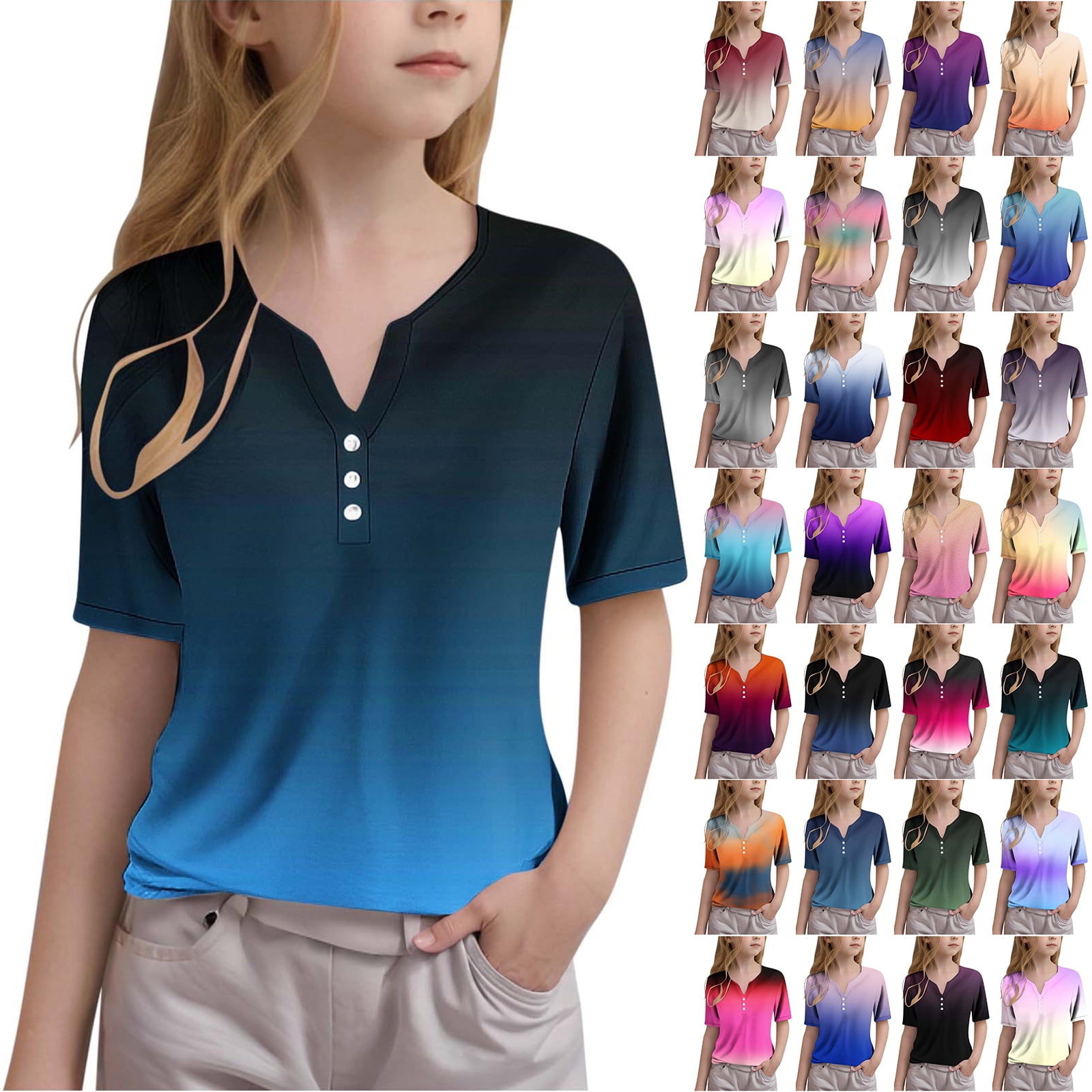 JTSRKL Teen Girls Ombre Tops Lightweight Casual Tie Dye Gradient Print ...