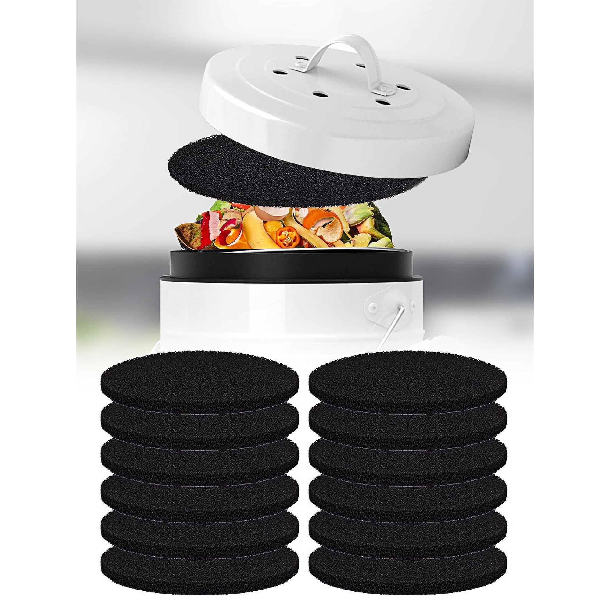 JTWEB 12Pcs Reusable Compost Filters, Charcoal Odor Absorbers, 16cm ...