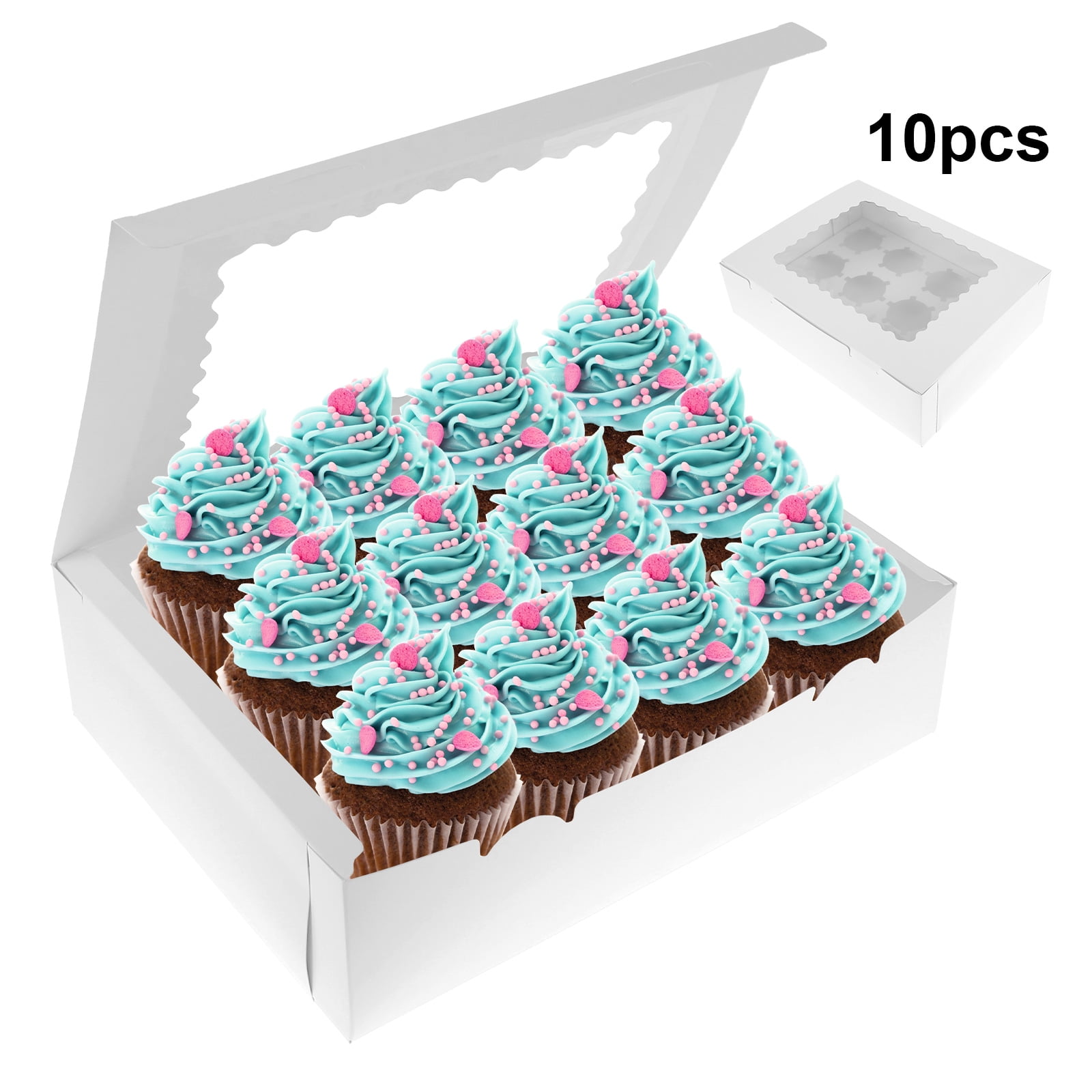 JTWEEN 10 Count Cupcake Boxes White Cupcake Box Cupcakes Carrier 12 ...