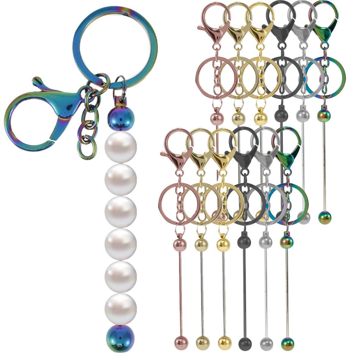 JTWEEN 12 Pcs Beadable Keychain Bars for Beads Metal Beaded Keychain ...